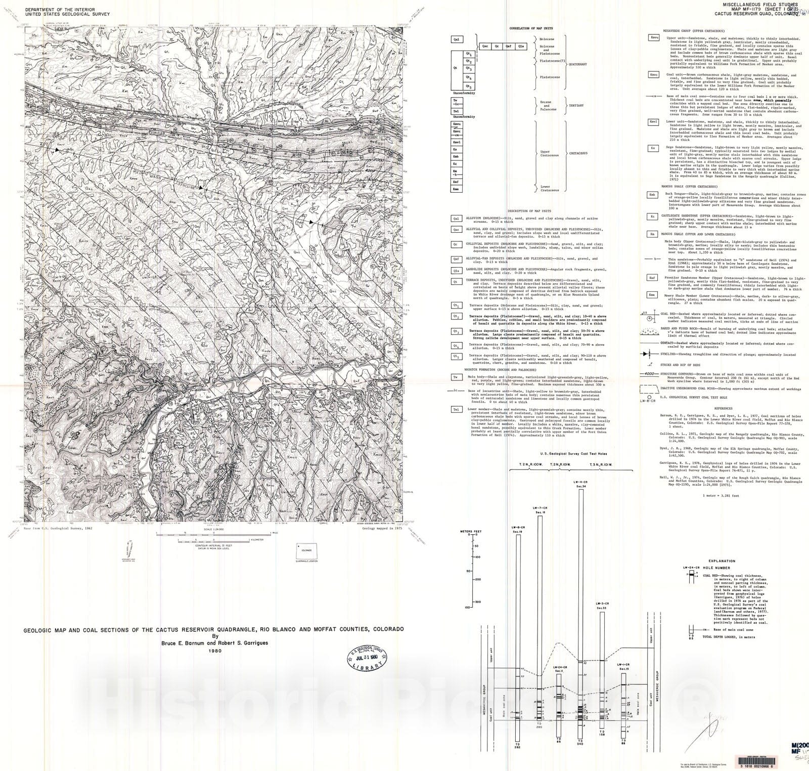 Map : Geologic map and coal sections of the Cactus Reservoir quadrangl ...