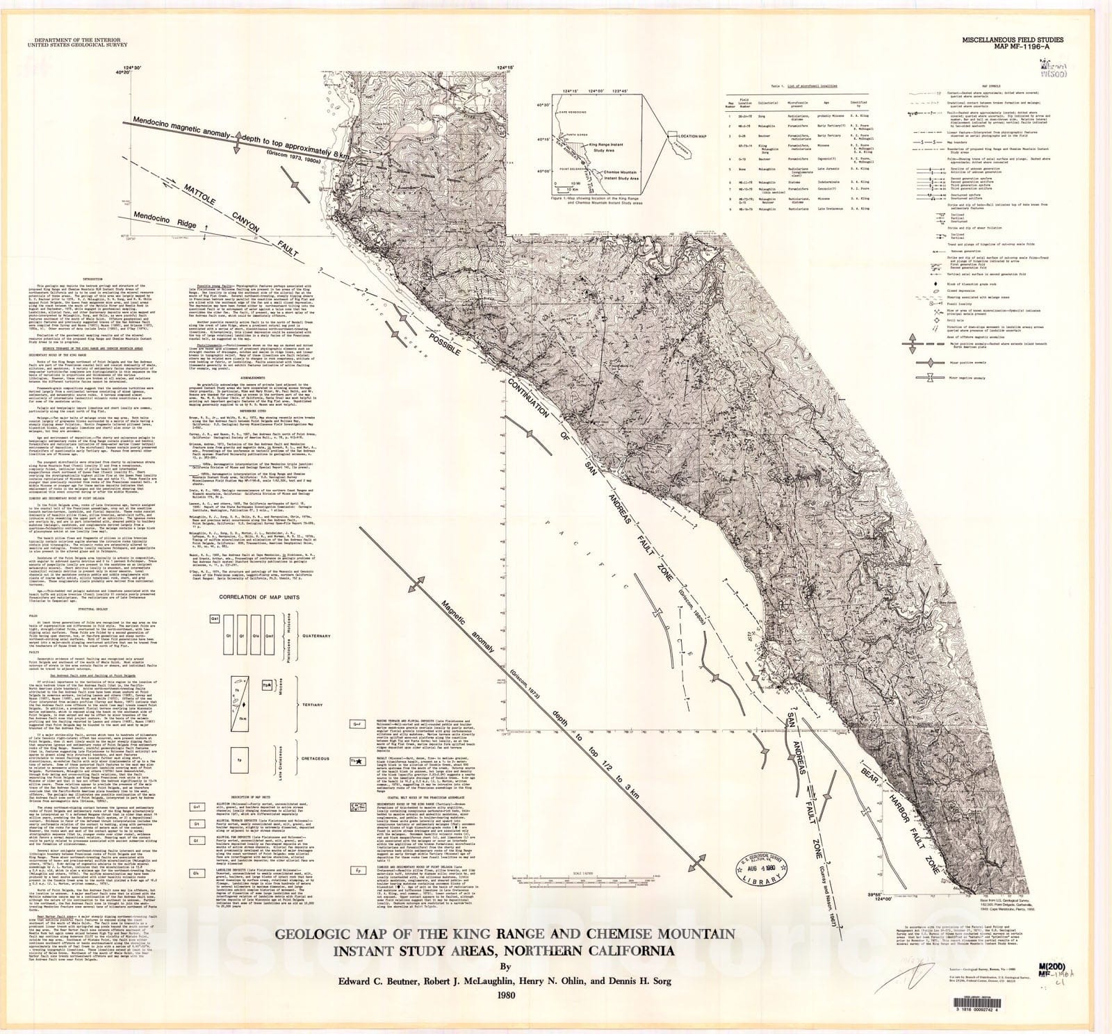 Map : Geologic map of the King Range and Chemise Mountain Instant Stud ...