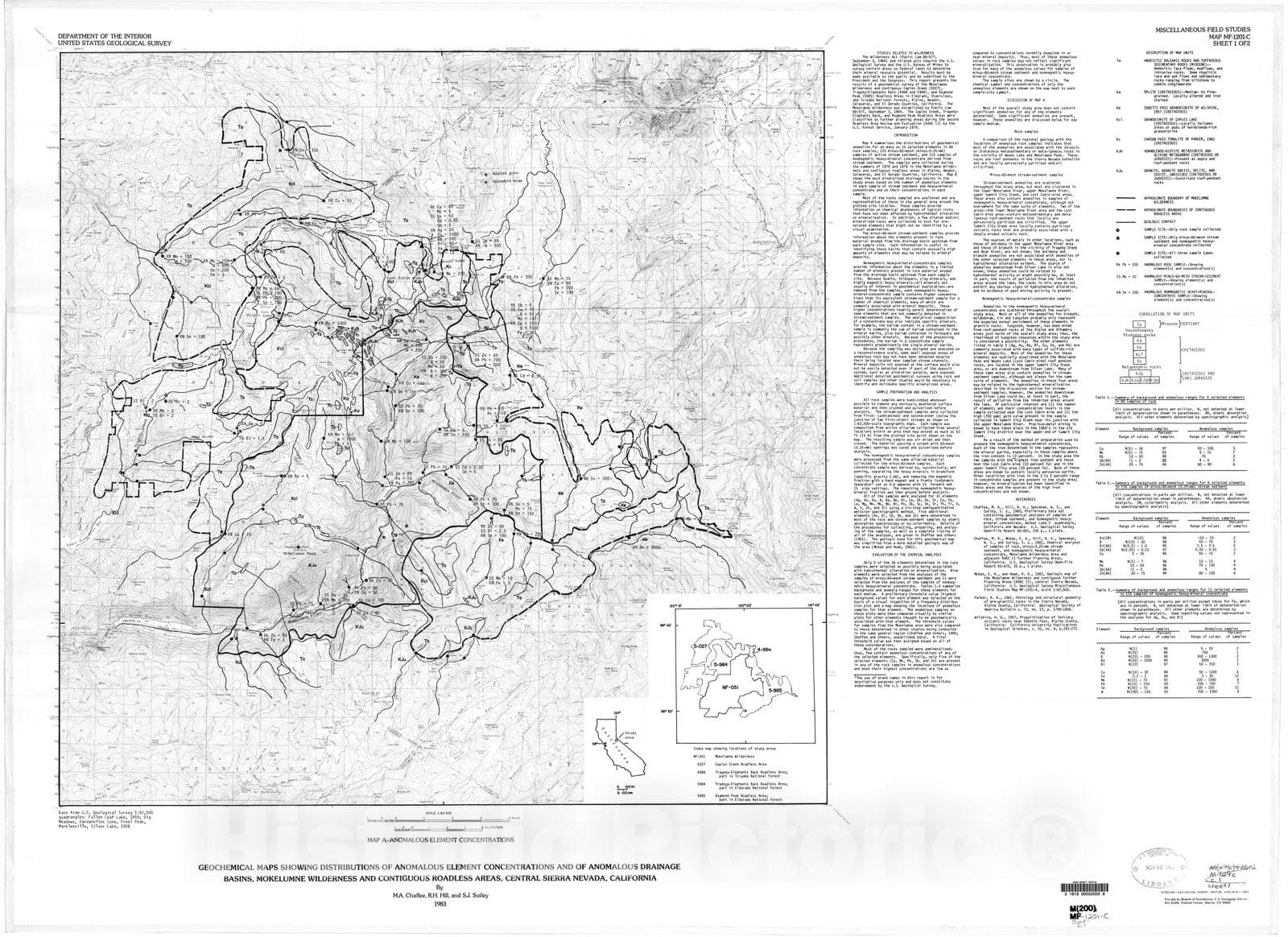 Map : Geochemical maps showing distributions of anomalous element conc ...