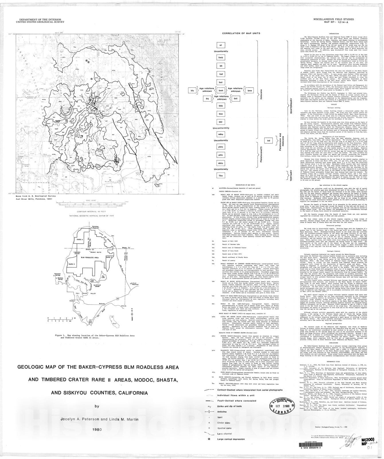 Map : Geologic map of the Baker-Cypress BLM Roadless Area and Timbered ...
