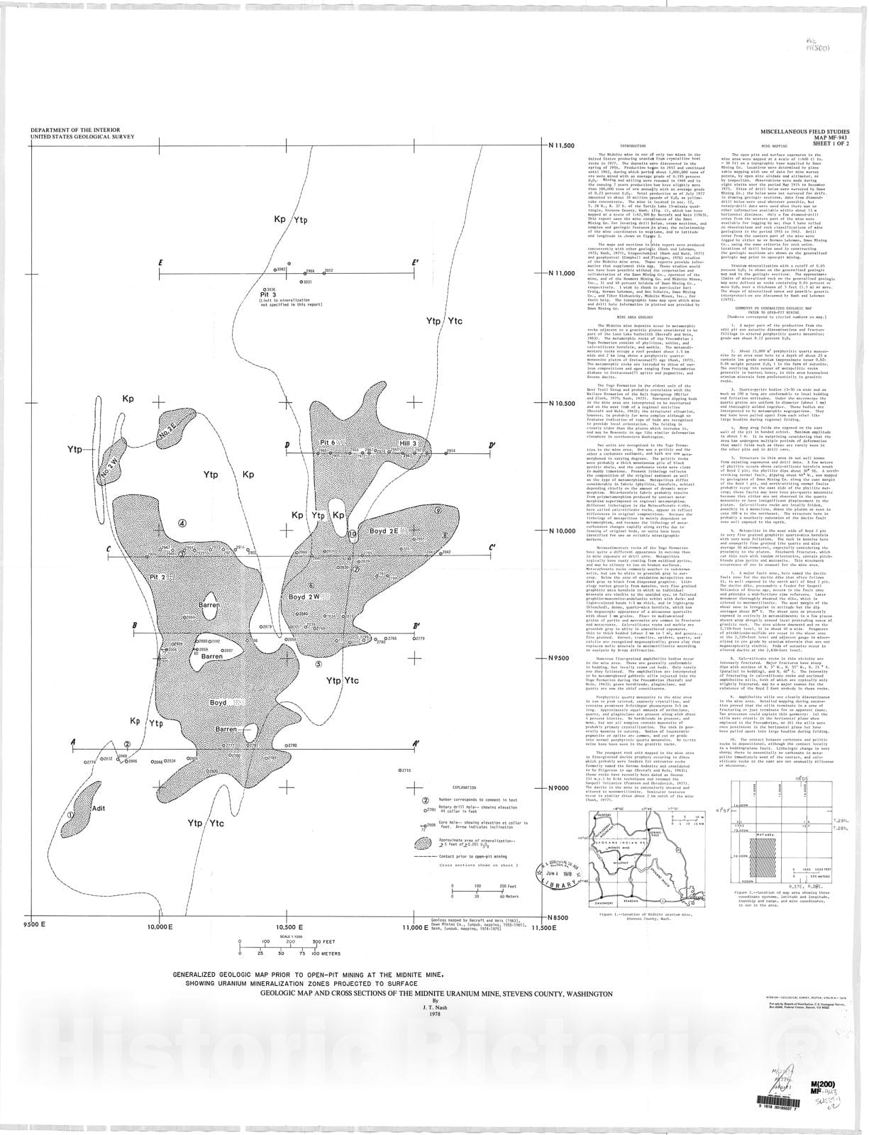 Map : Geologic map and cross sections of the Midnite uranium mine, Ste ...