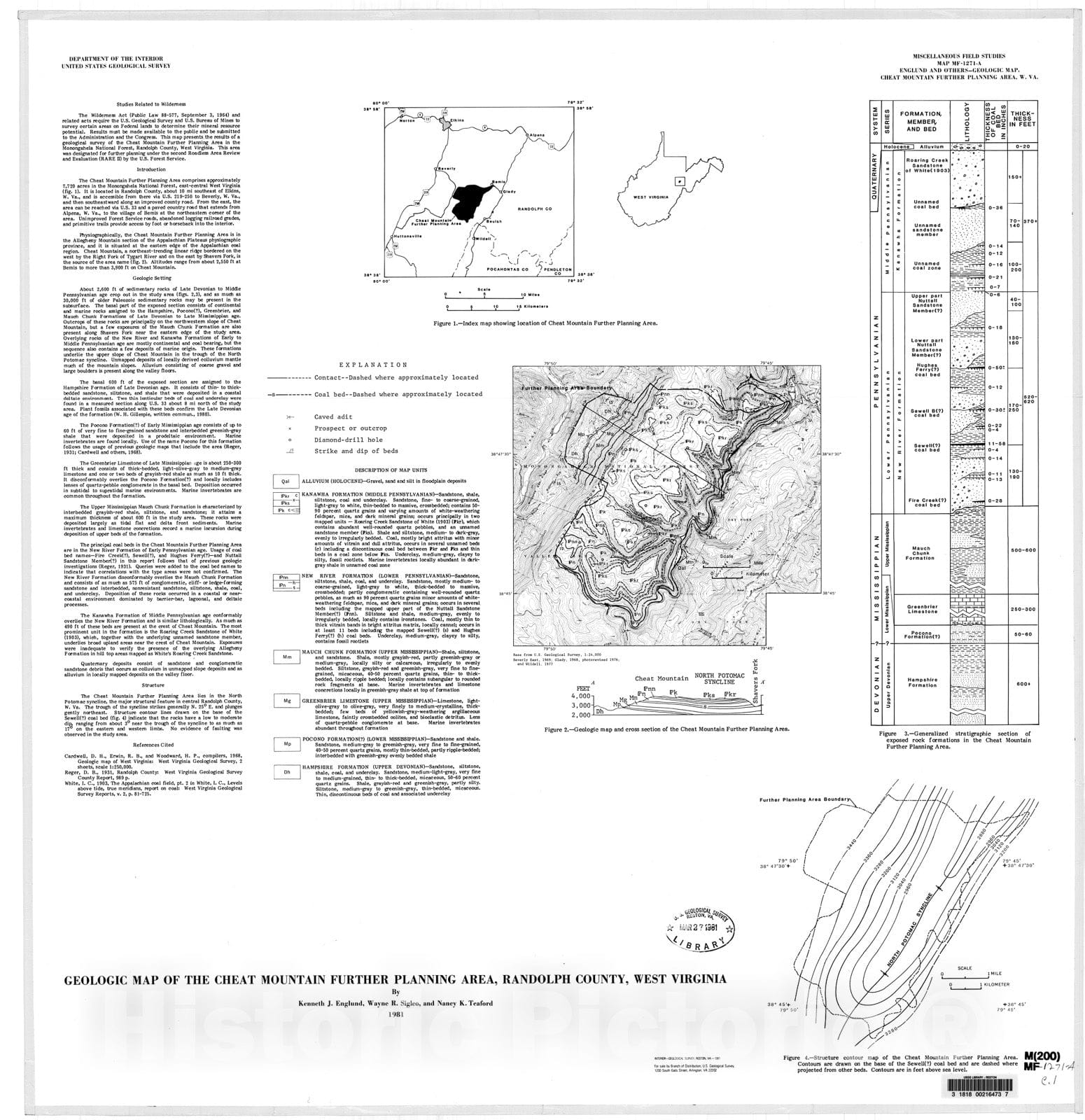 Map : Geologic map of the Cheat Mountain Further Planning Area, Randol ...