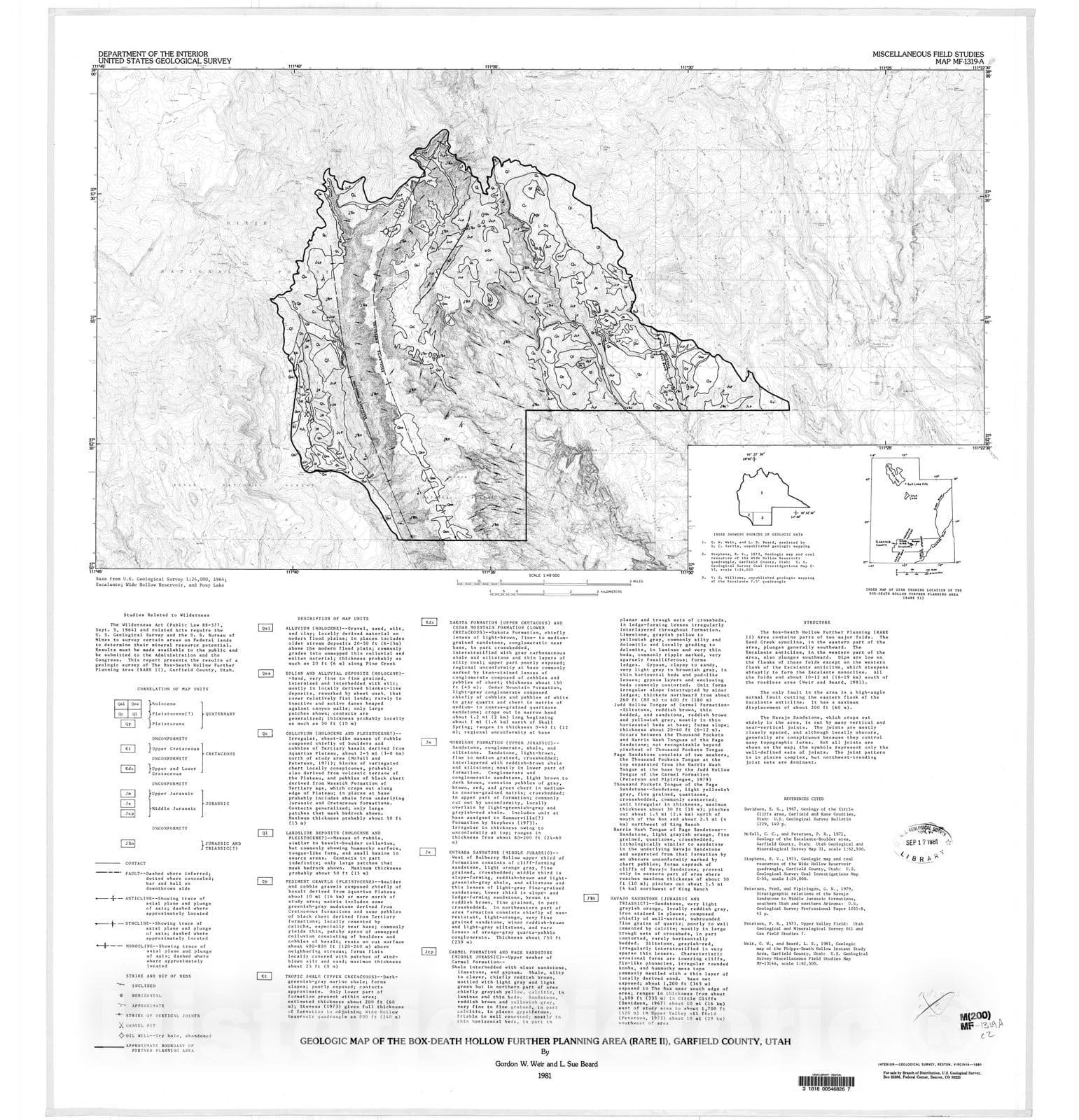 Map : Geologic map of the Box-Death Hollow Further Planning Area (RARE ...