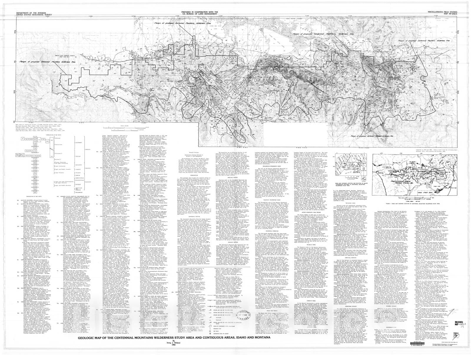 Map : Geologic map of the Centennial Mountains Wilderness Study Area a ...