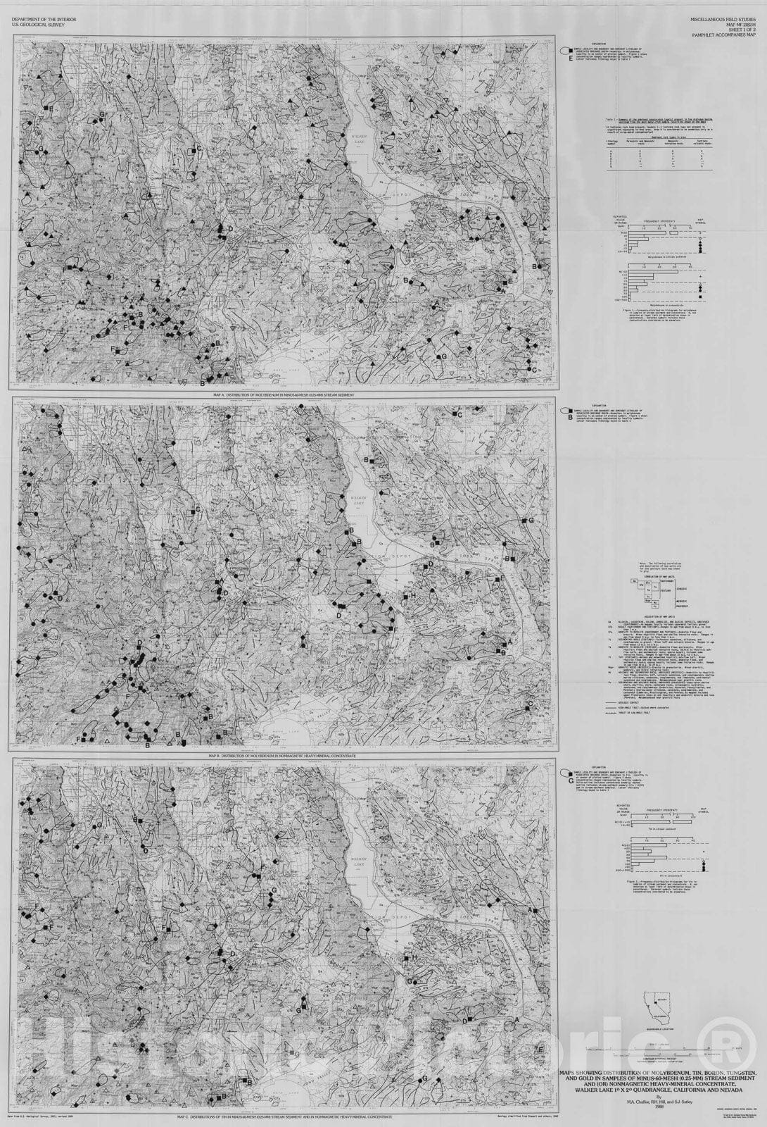 Map : Maps showing distribution of molybdenum, tin, boron, tungsten, a ...