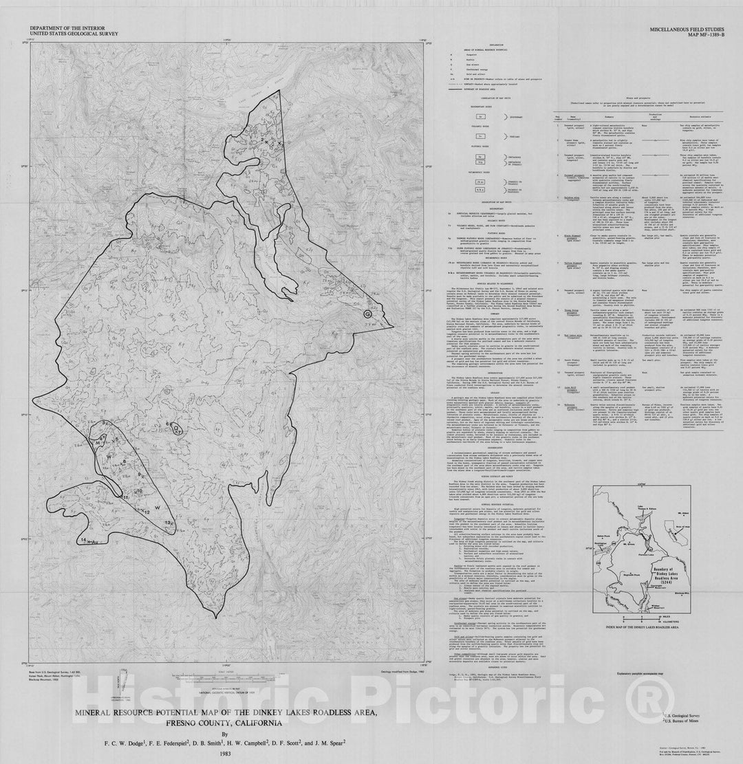 Map : Mineral resource potential map of the Dinkey Lakes Roadless Area ...