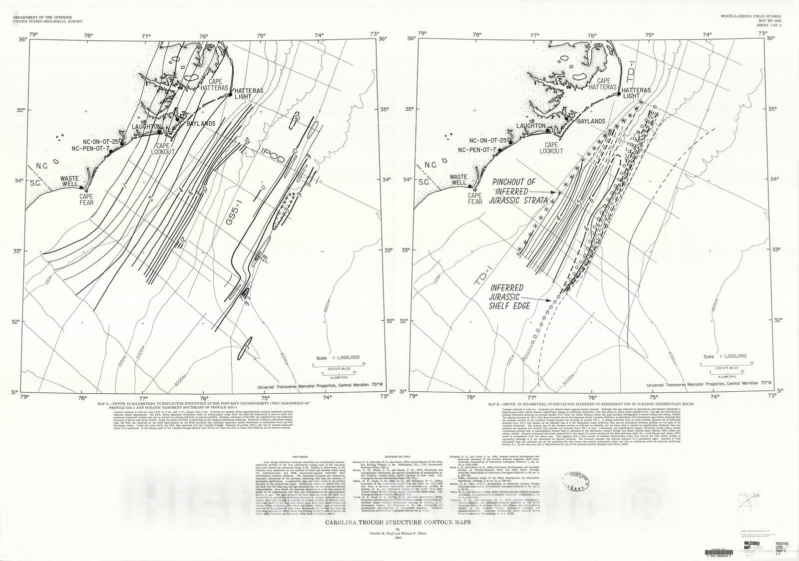 Map : Carolina trough structure contour maps, 1982 Cartography Wall Ar ...