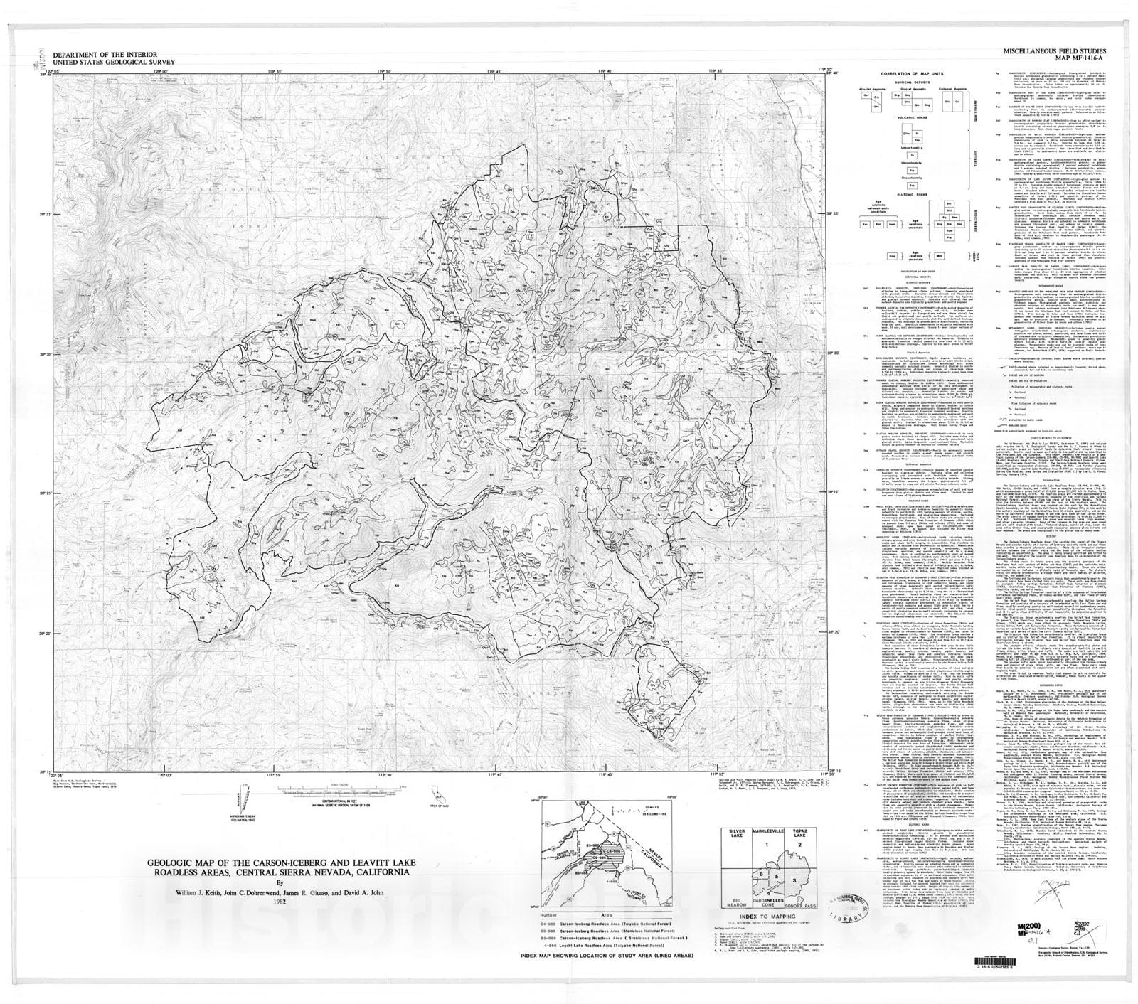 Map : Geologic map of the Carson-Iceberg and Leavitt Lake Roadless Are ...