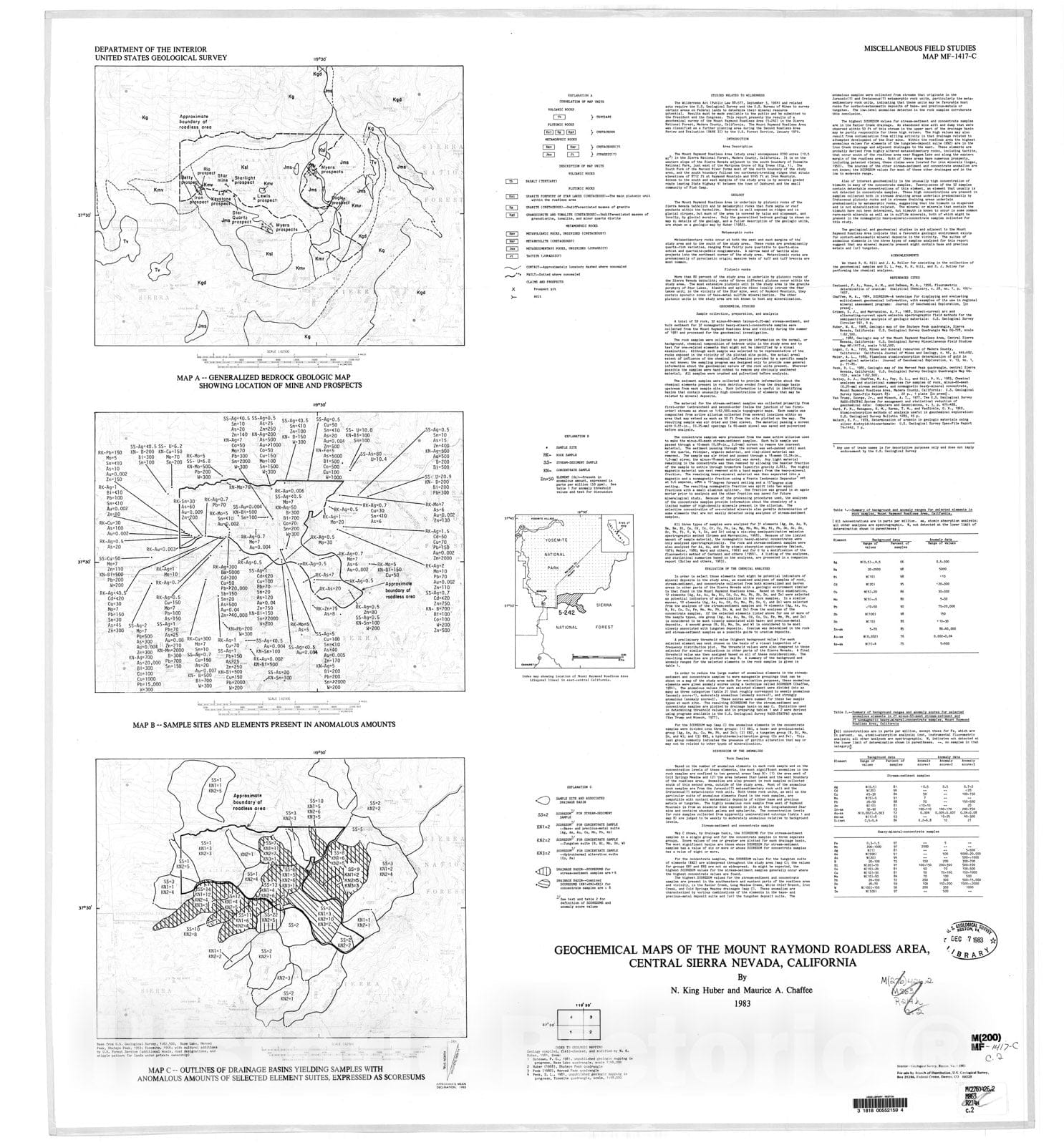 Map : Geochemical maps of the Mount Raymond Roadless Area, central Sie ...
