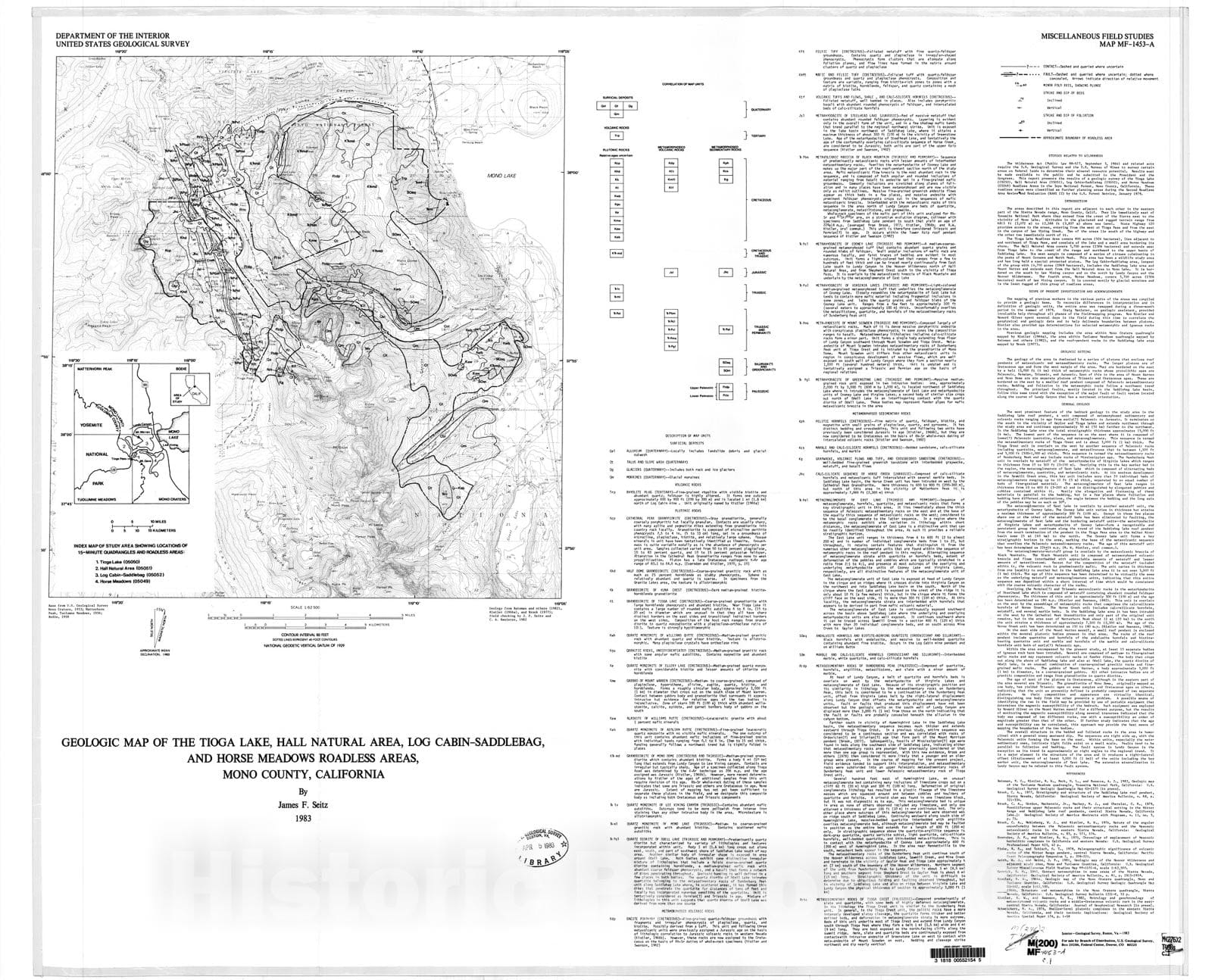 Map : Geologic map of the Tioga Lake, Hall Natural Area, Log Cabin-Sad ...