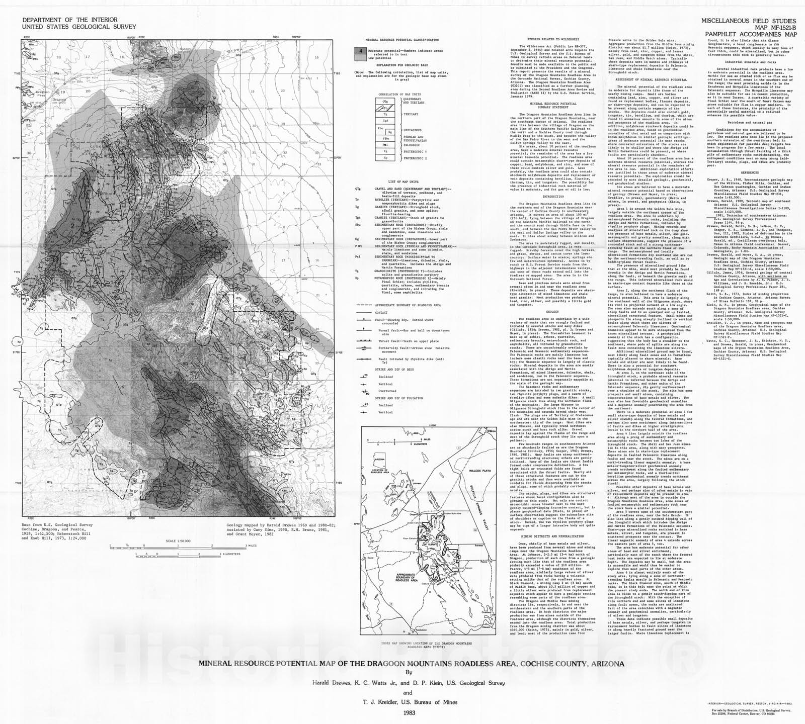 Map : Mineral resource potential map of the Dragoon Mountains Roadless ...