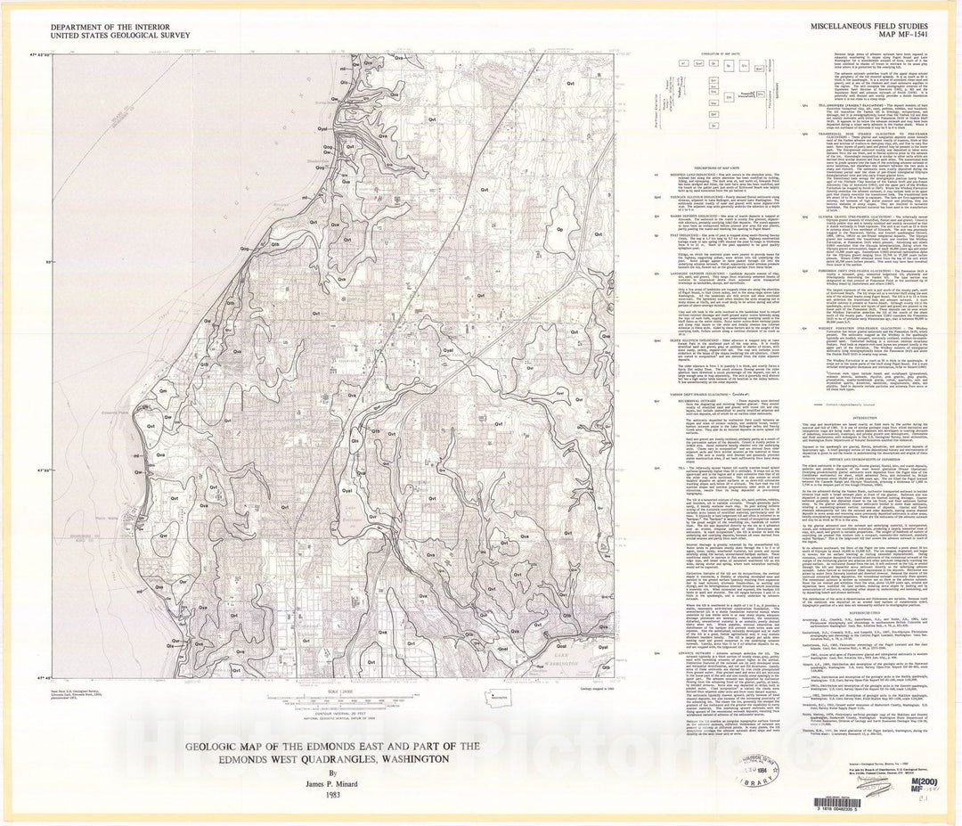 Map : Geologic map of the Edmonds East and part of the Edmonds West qu ...