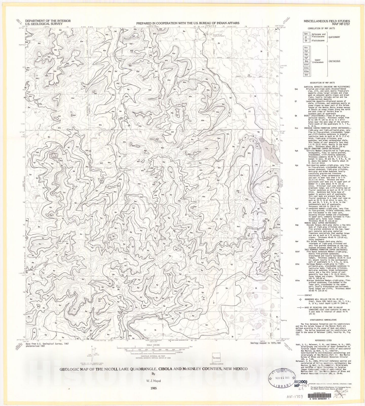Map : Geologic map of the Nicoll Lake quadrangle, Cibola and McKinley ...