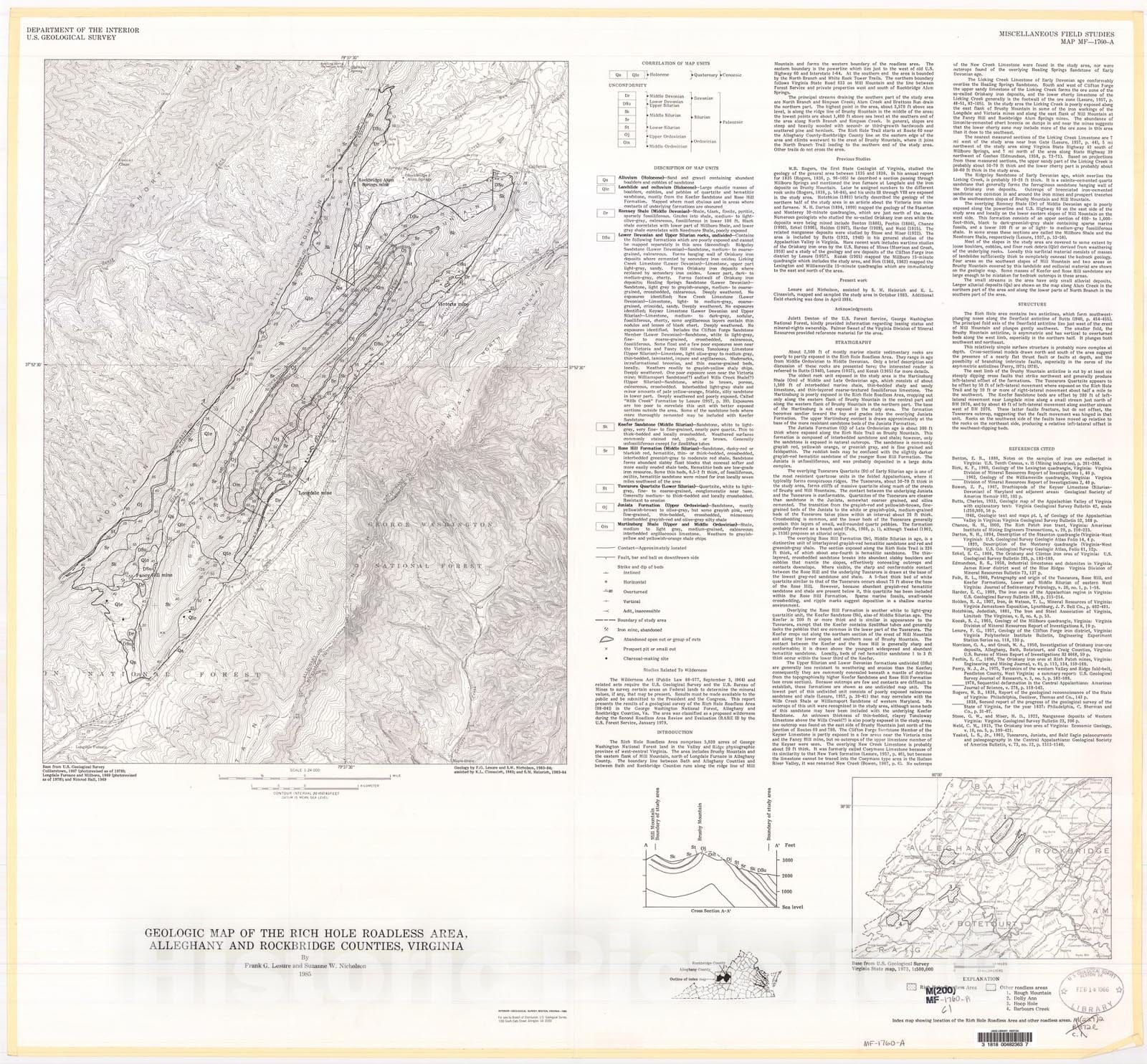 Map : Geologic map of the Rich Hole Roadless Area, Alleghany and Rockb ...