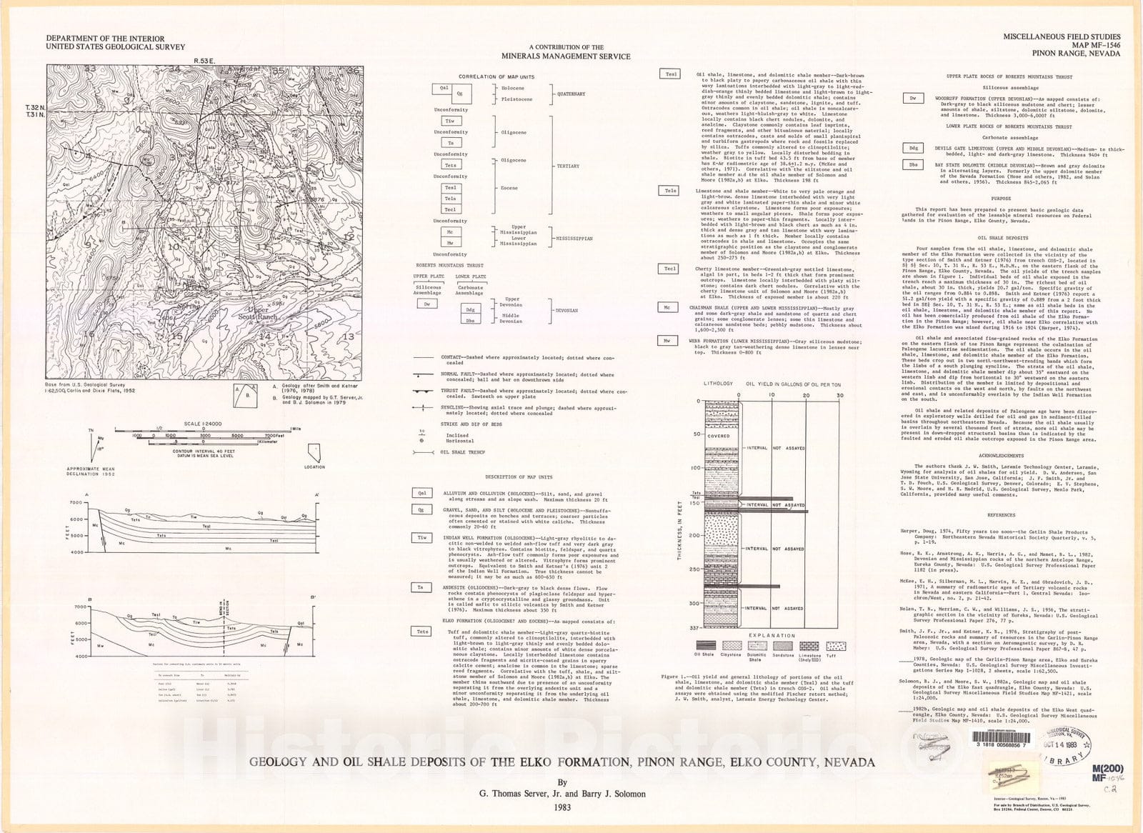 Map : Geology and oil shale deposits of the Elko Formation, Pinon Rang ...