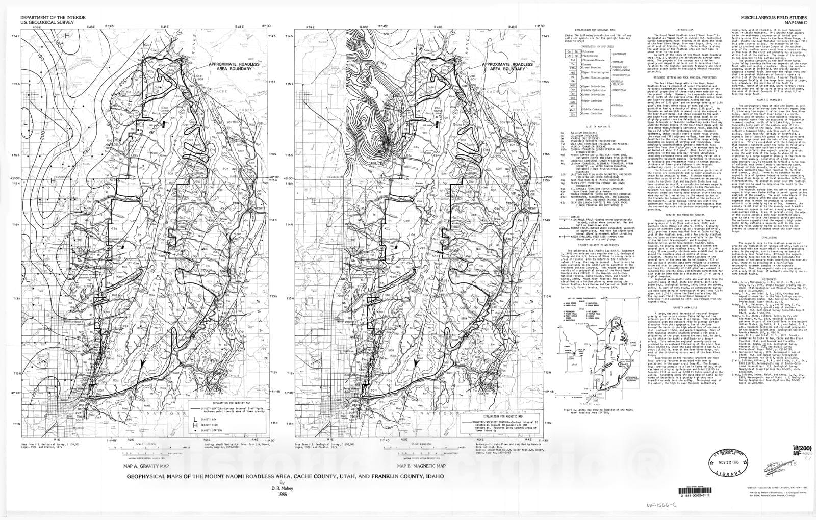 Map : Geophysical maps of the Mount Naomi Roadless Area, Cache County ...