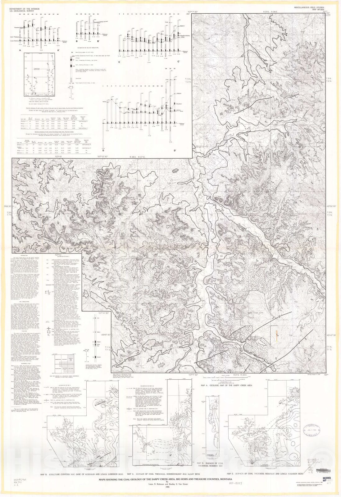 Map : Maps showing the coal geology of the Sarpy Creek area, Big Horn ...