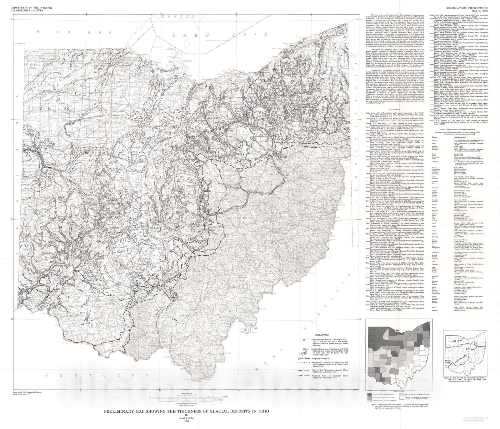 Map : Preliminary map showing the thickness of glacial deposits in Ohi ...