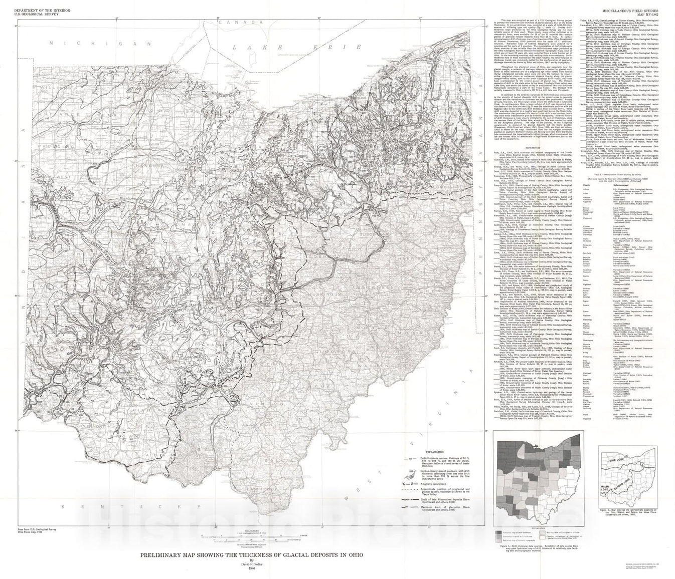 Map : Preliminary map showing the thickness of glacial deposits in Ohi ...