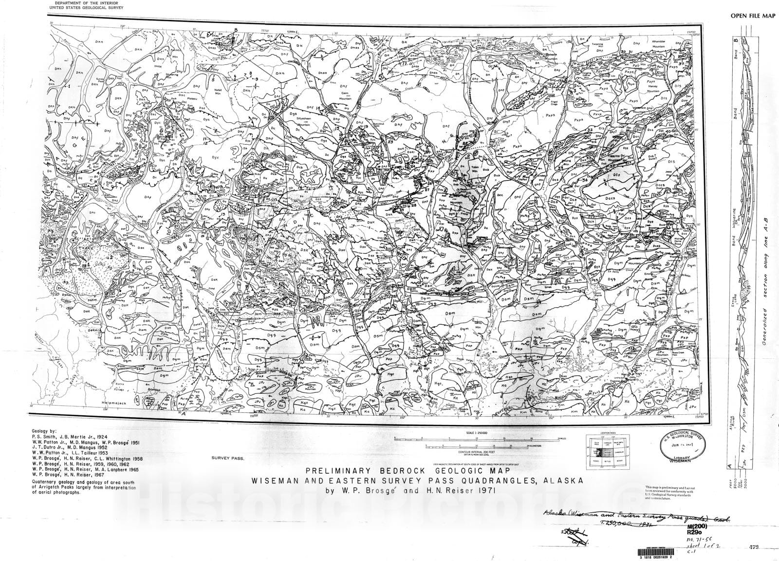 Wiseman Survey Pass Alaska Bedrock Geologic Map 1971 – Historic Pictoric