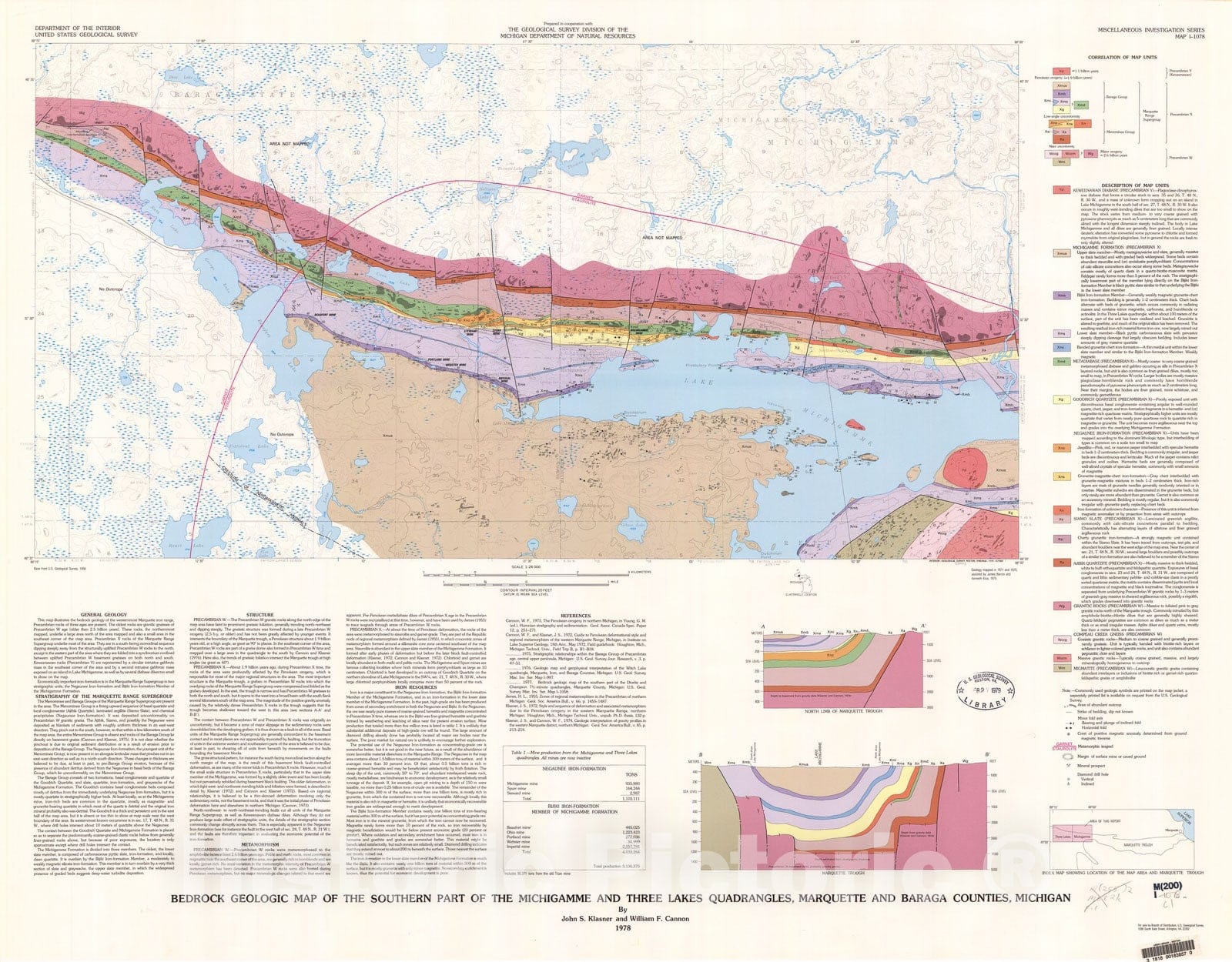 Map : Bedrock geologic map of the southern part of the Michigamme and ...