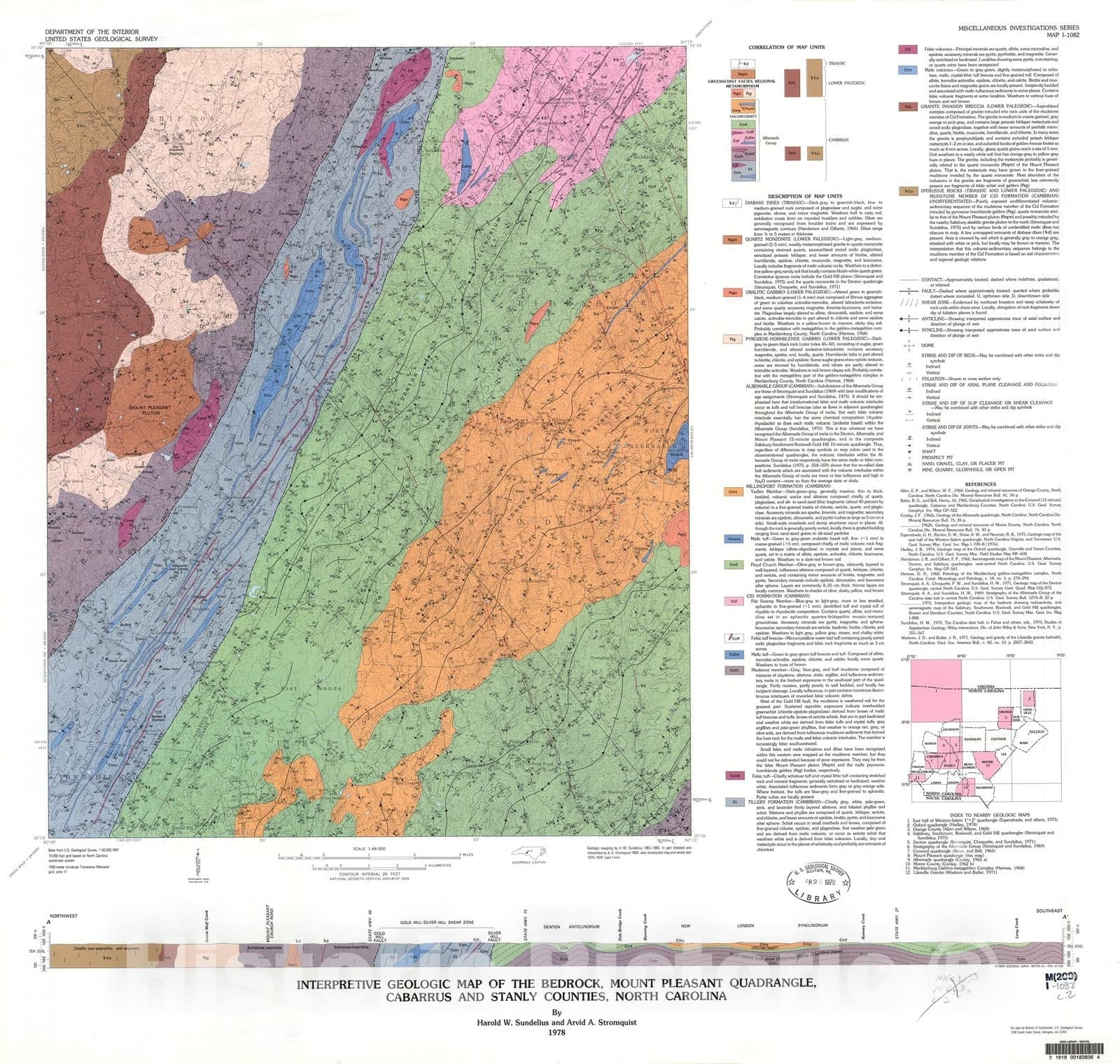 Map : Interpretative geologic map of the bedrock, Mount Pleasant quadr ...