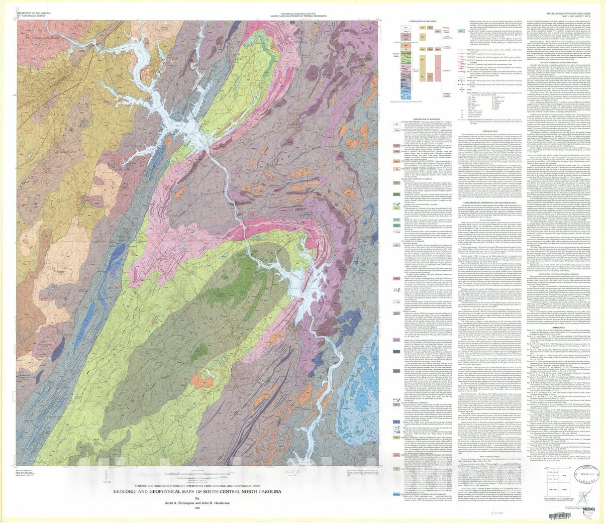 Map : Geologic and geophysical maps of south-central North Carolina, 1 ...