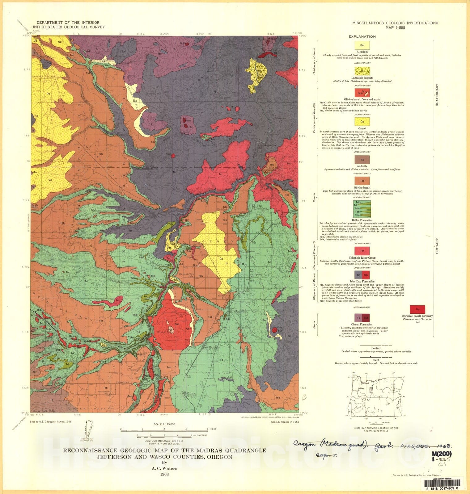 Madras Quadrangle Oregon Geologic Map 1968 Print | Historic Pictoric