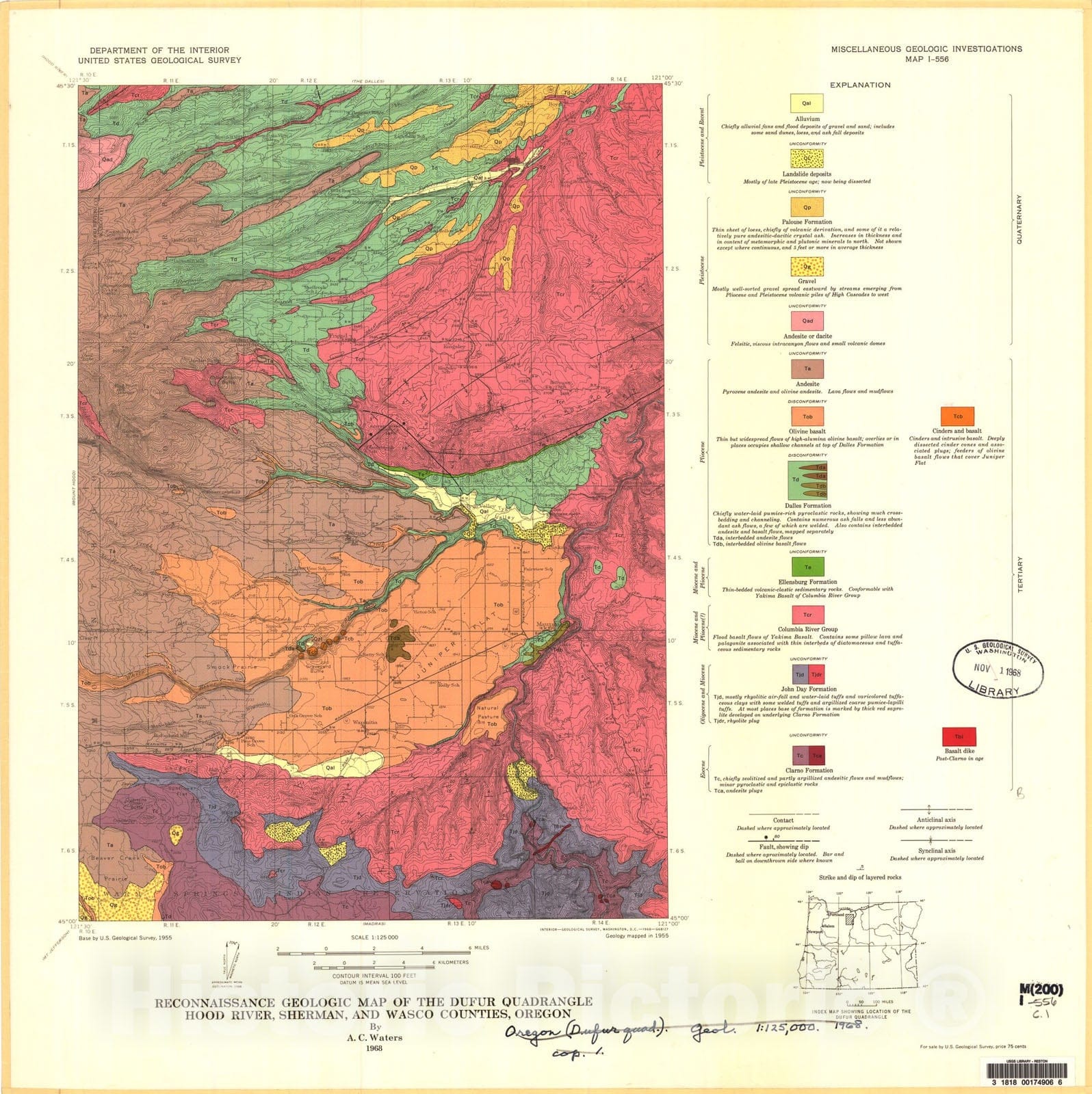 Dufur Quadrangle Oregon Geologic Map 1968 | Historic Pictoric