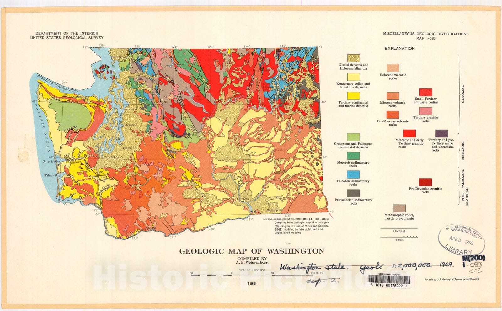 Map : Geologic map of Washington, 1969 Cartography Wall Art ...