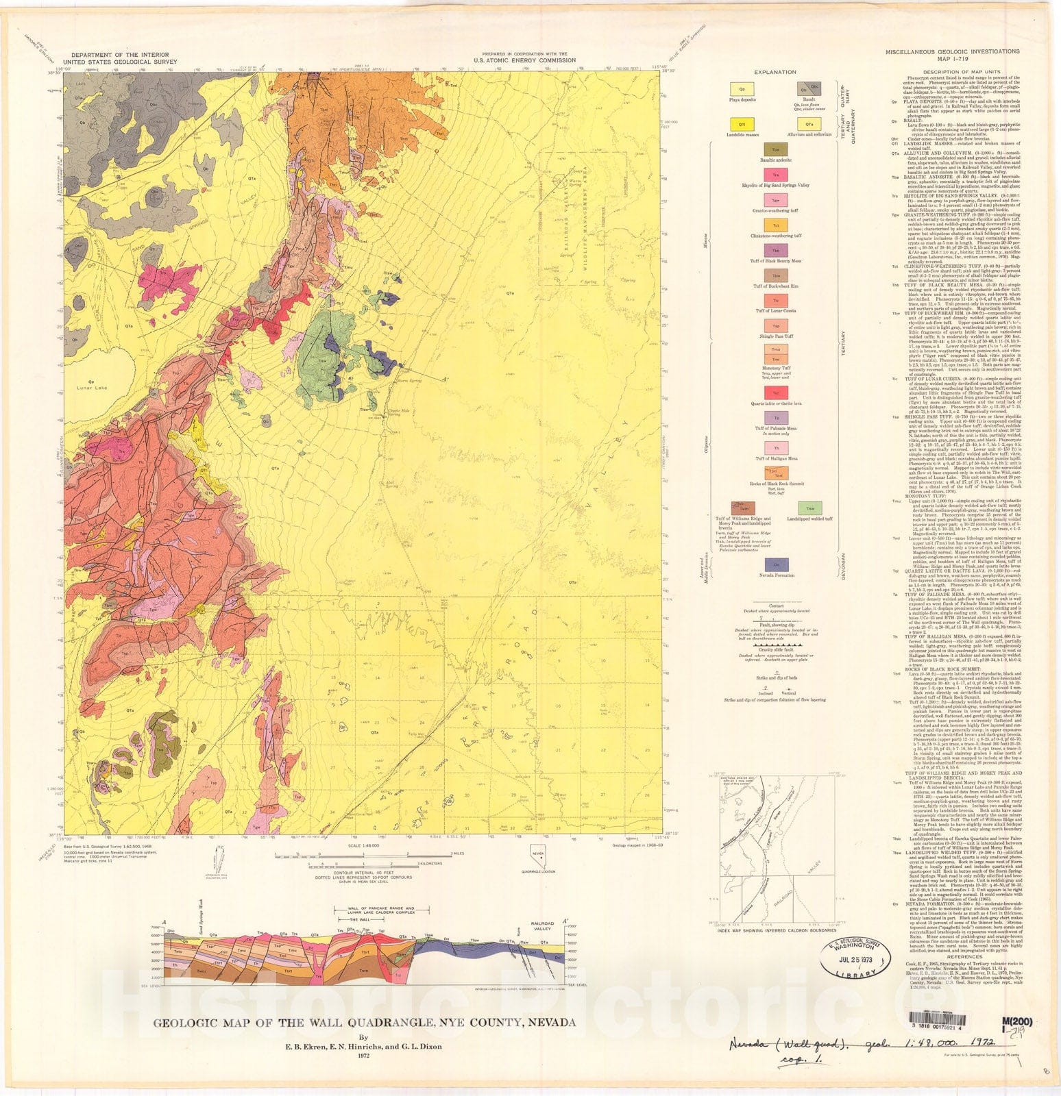 Map : Geologic map of the Wall quadrangle, Nye County, Nevada, 1972 Ca ...