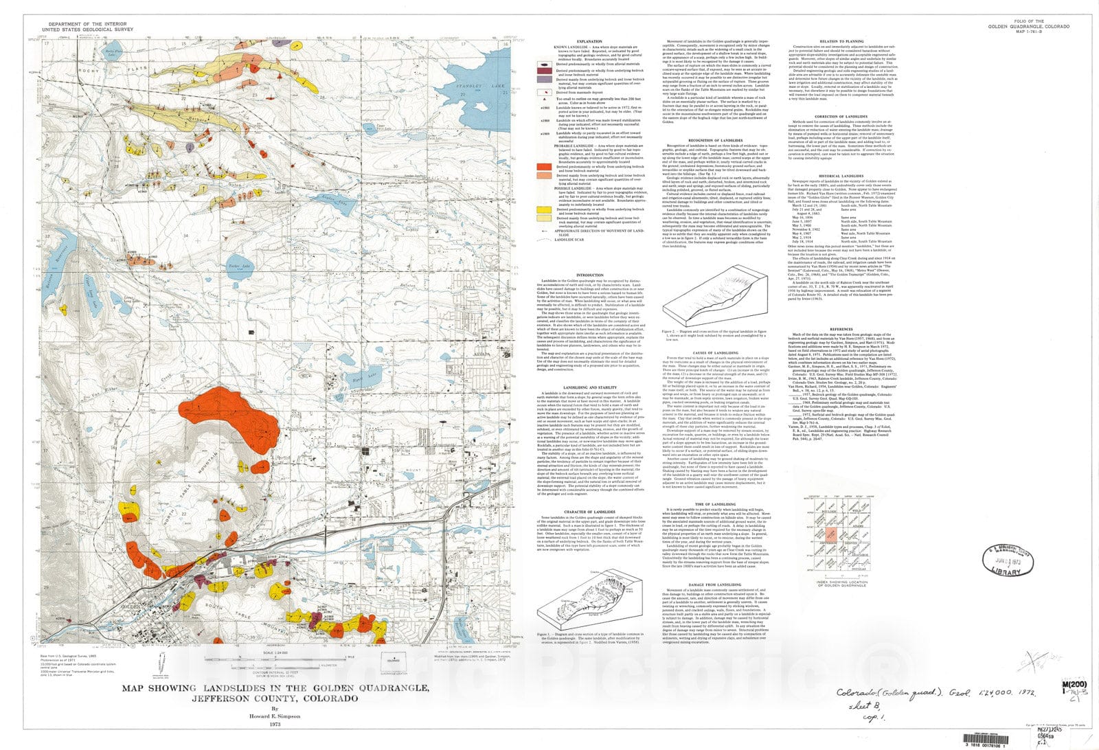 Map : Map showing landslides in the Golden quadrangle, Jefferson Count ...