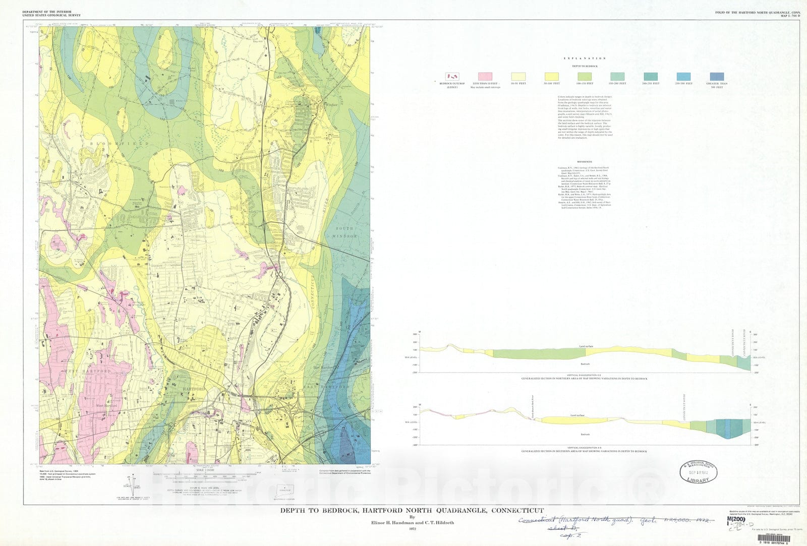 Map : Depth to bedrock, Hartford North quadrangle, Connecticut, 1972 C ...