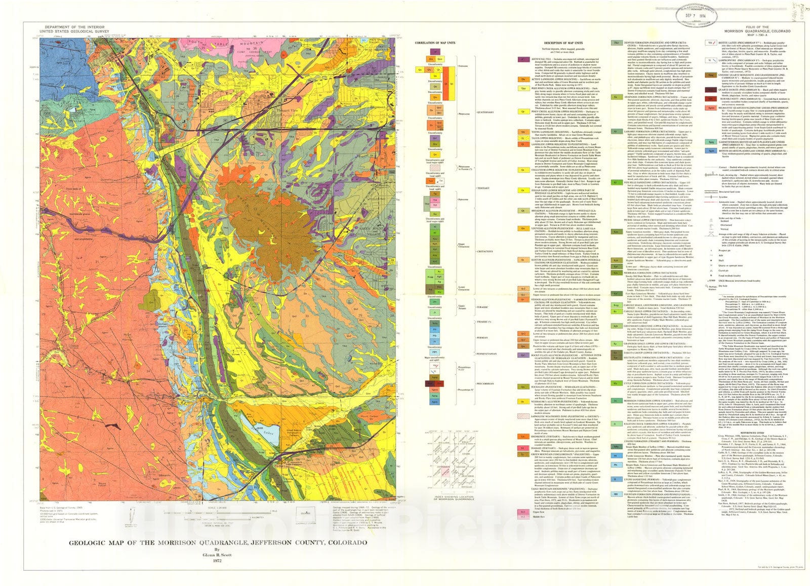 Map : Geologic map of the Morrison quadrangle, Jefferson County, Color ...