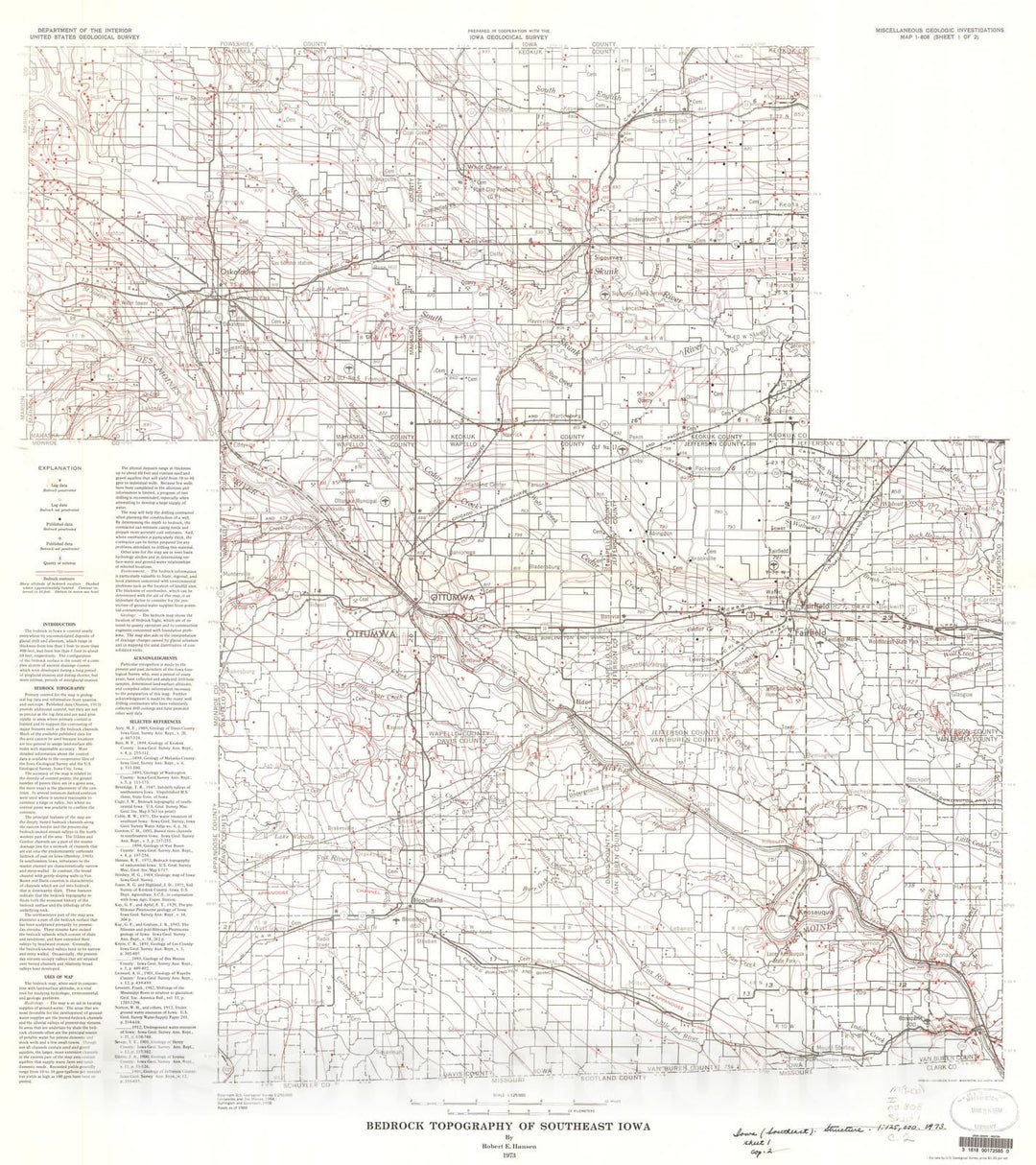 Map : Bedrock topography of southeast Iowa, 1973 Cartography Wall Art ...