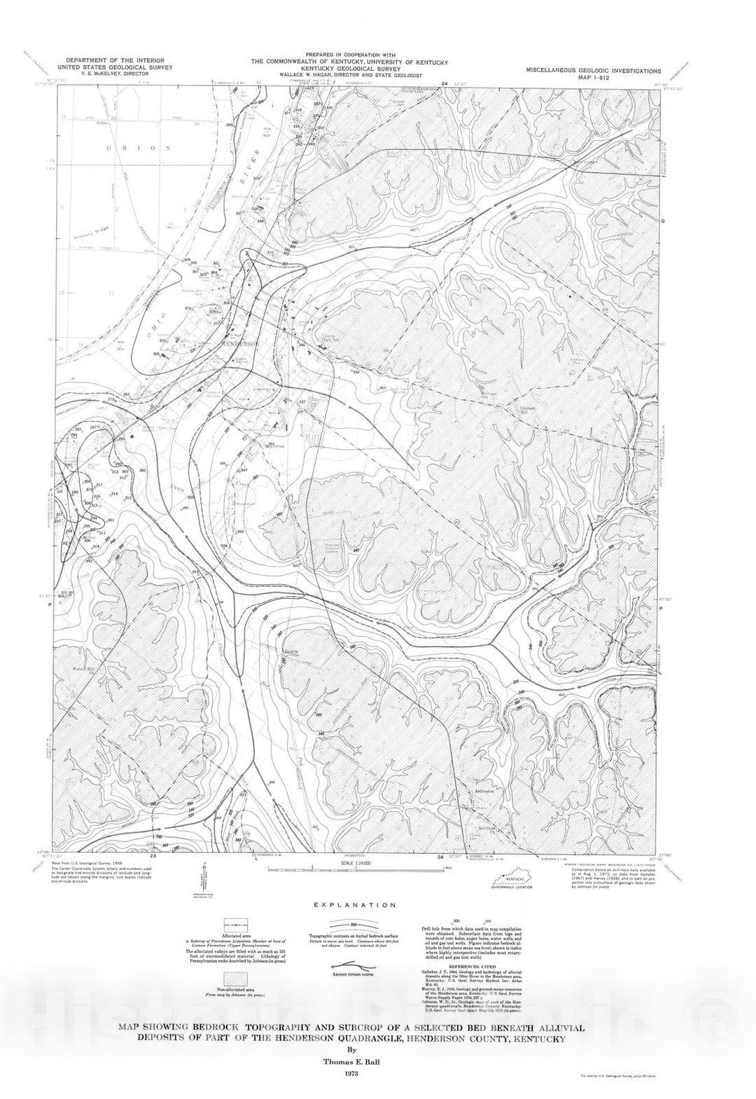 Map : Map showing bedrock topography and subcrop of a selected bed ben ...