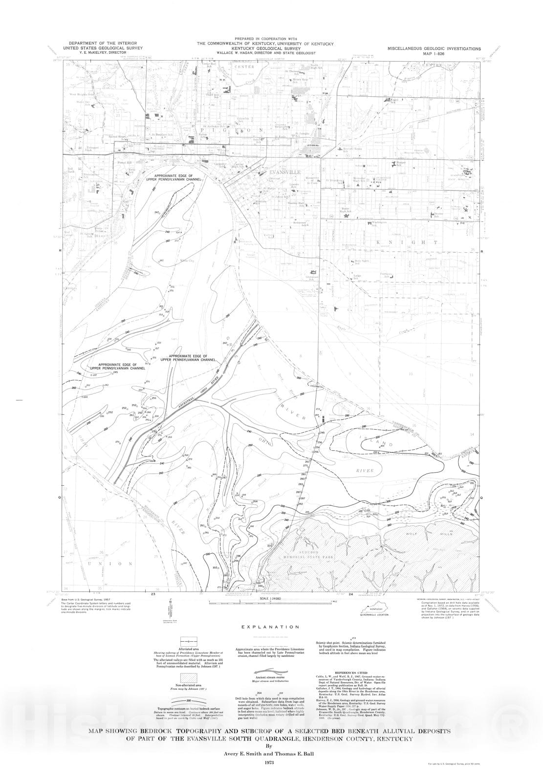 Map : Map showing bedrock topography and subcrop of a selected bed ben ...