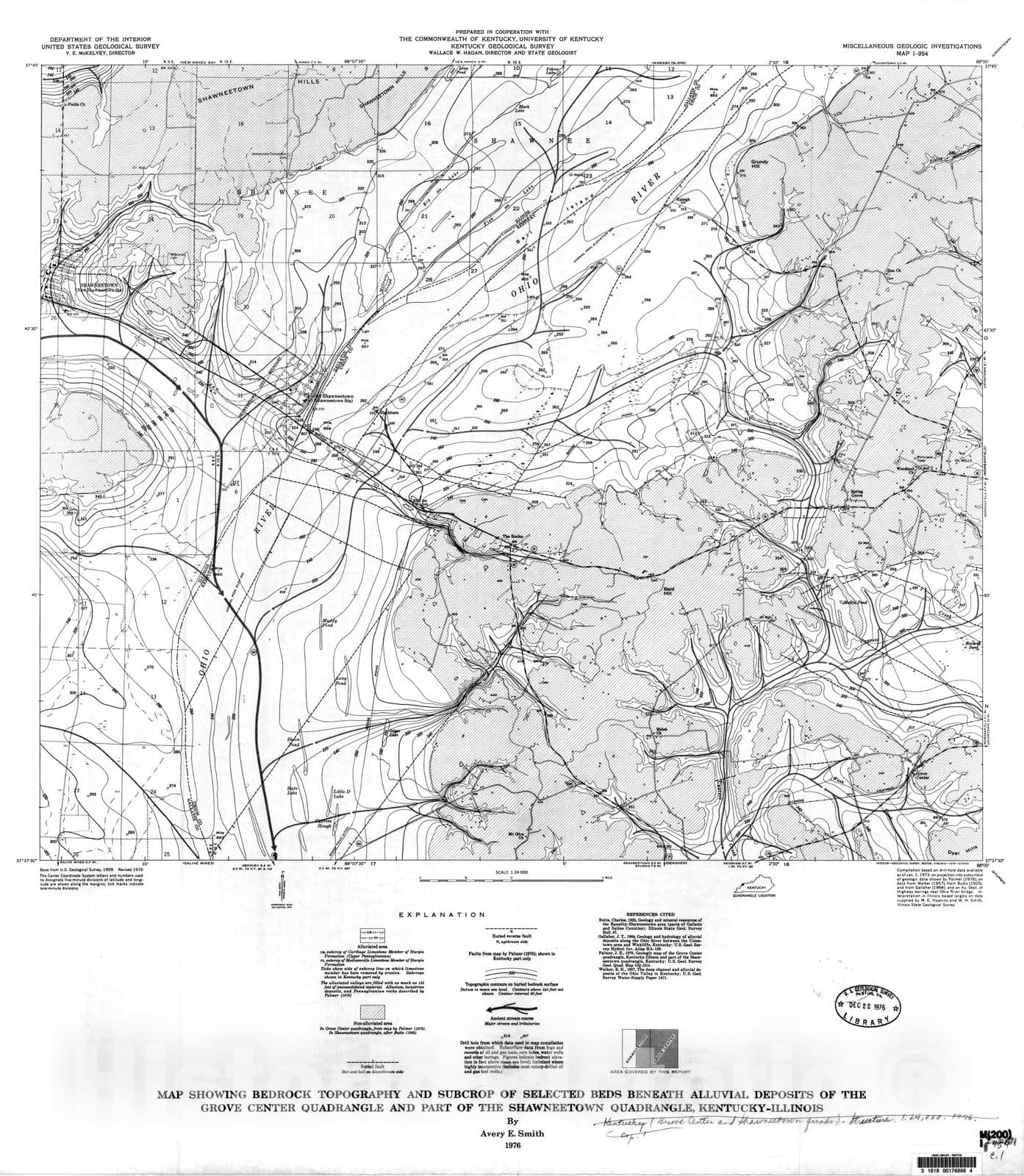 Map : Map showing bedrock topography and subcrop of selected beds bene ...