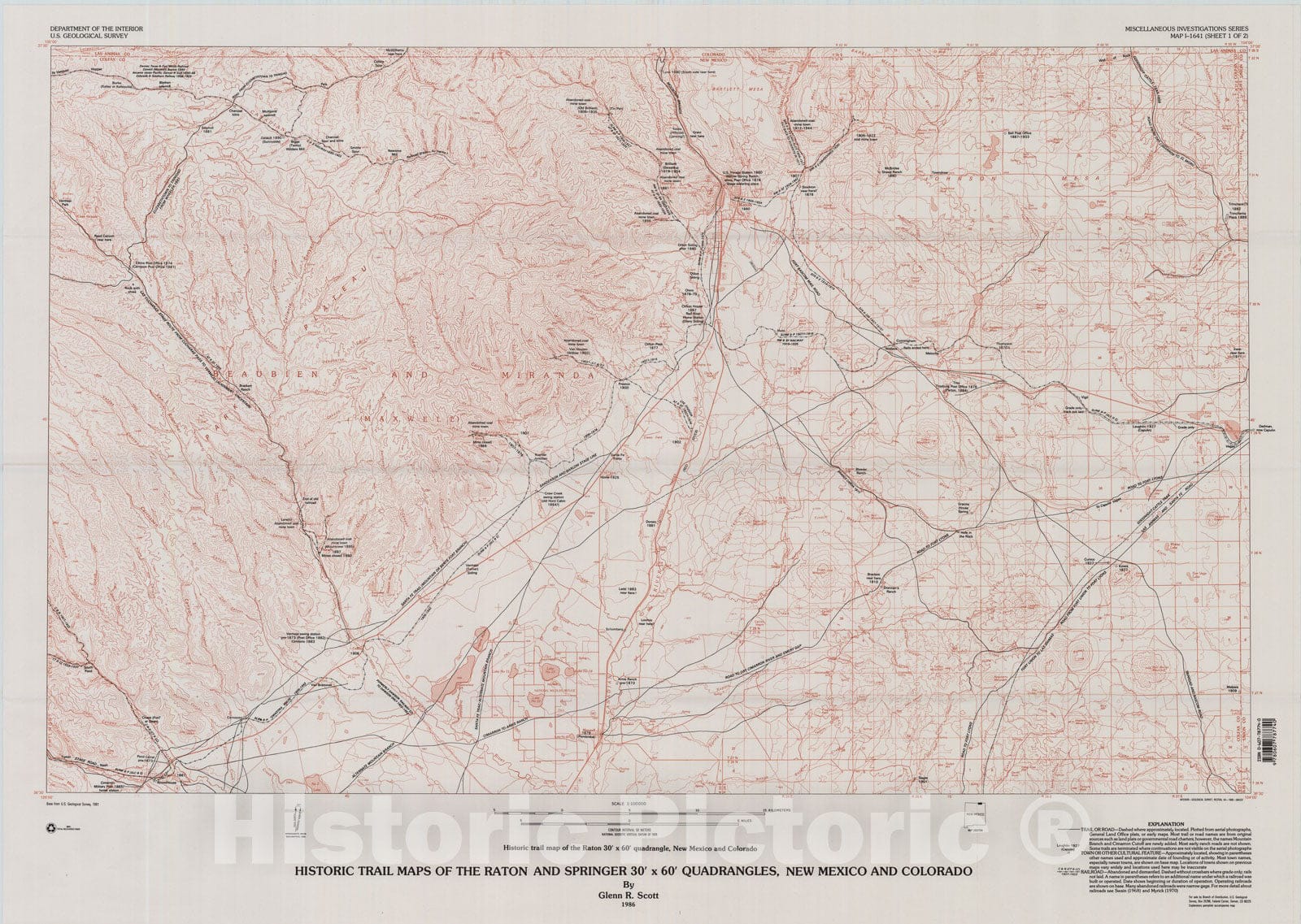 Map : Historic trail maps of the Raton and Springer 30' x 60' quadrang ...