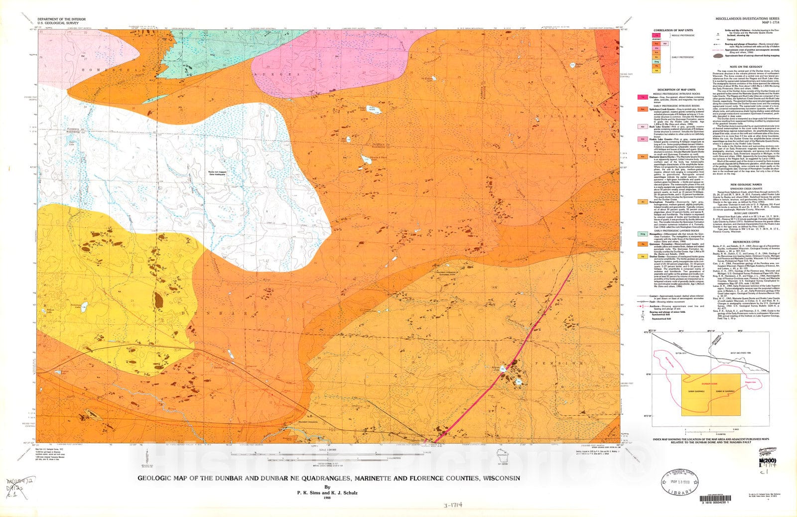 Map : Geologic map of the Dunbar and Dunbar NE quadrangles, Marinette ...