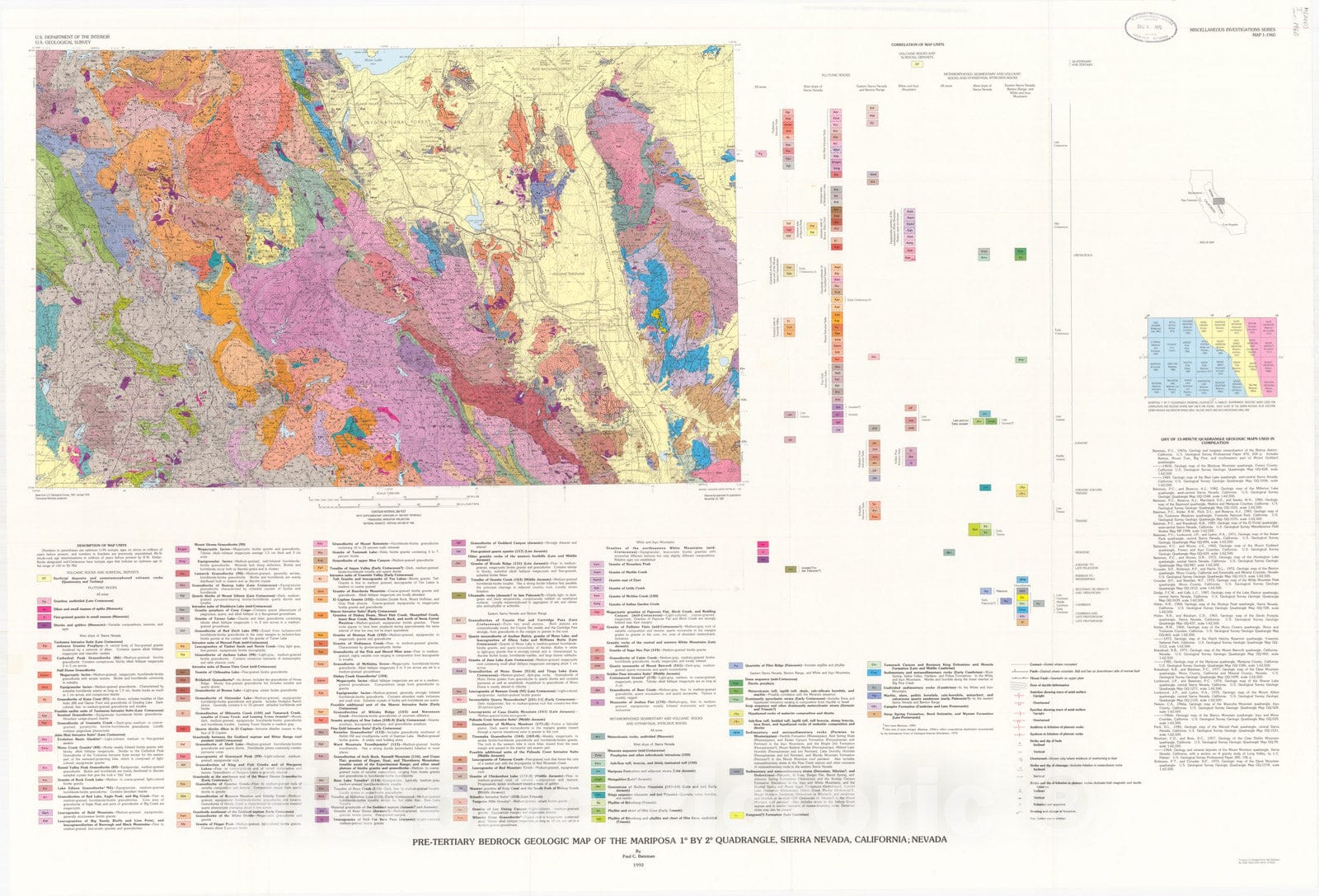 Map : Pre-Tertiary bedrock geologic map of the Mariposa one degree by ...