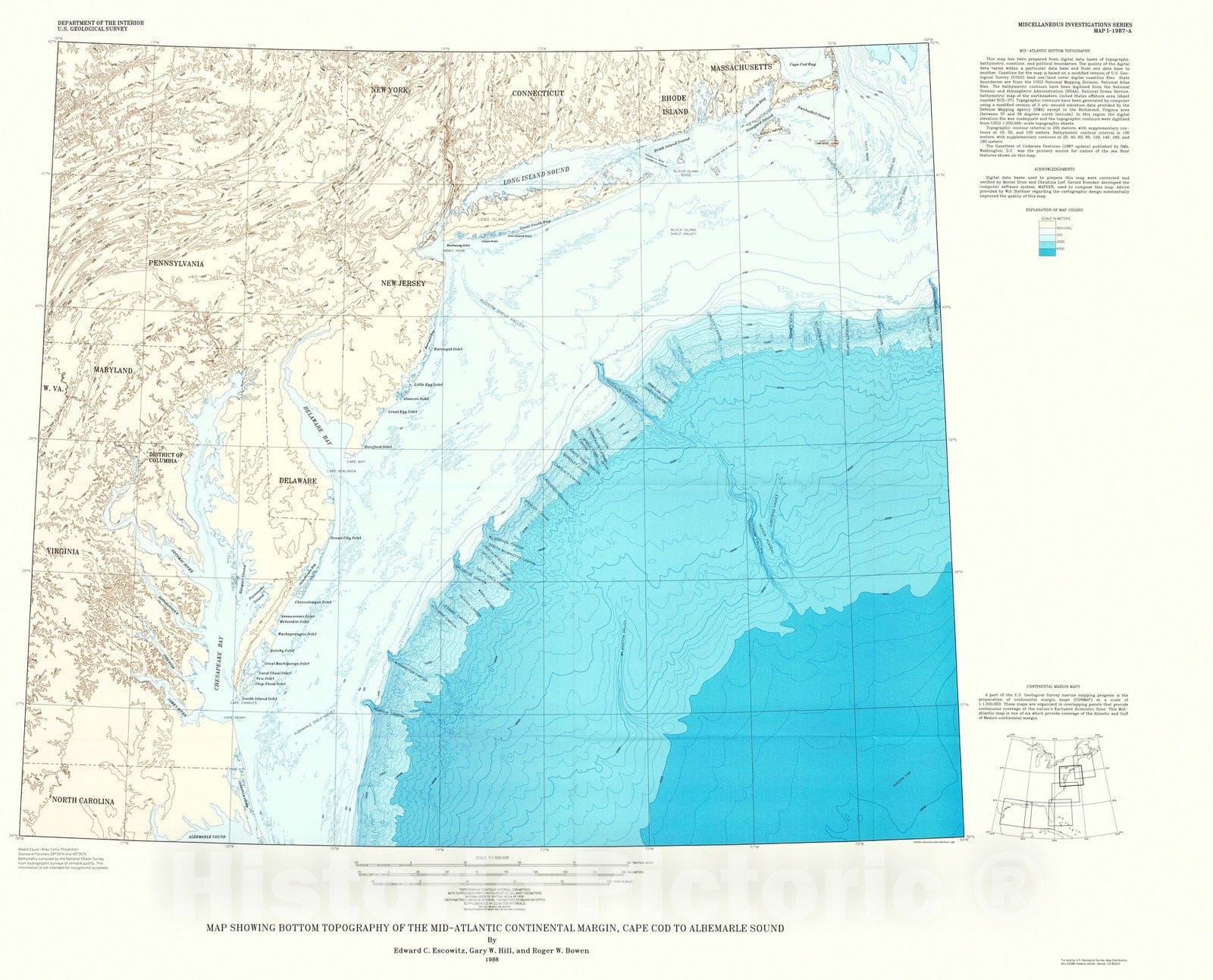 Map : Map showing bottom topography of mid-Atlantic continental margin ...