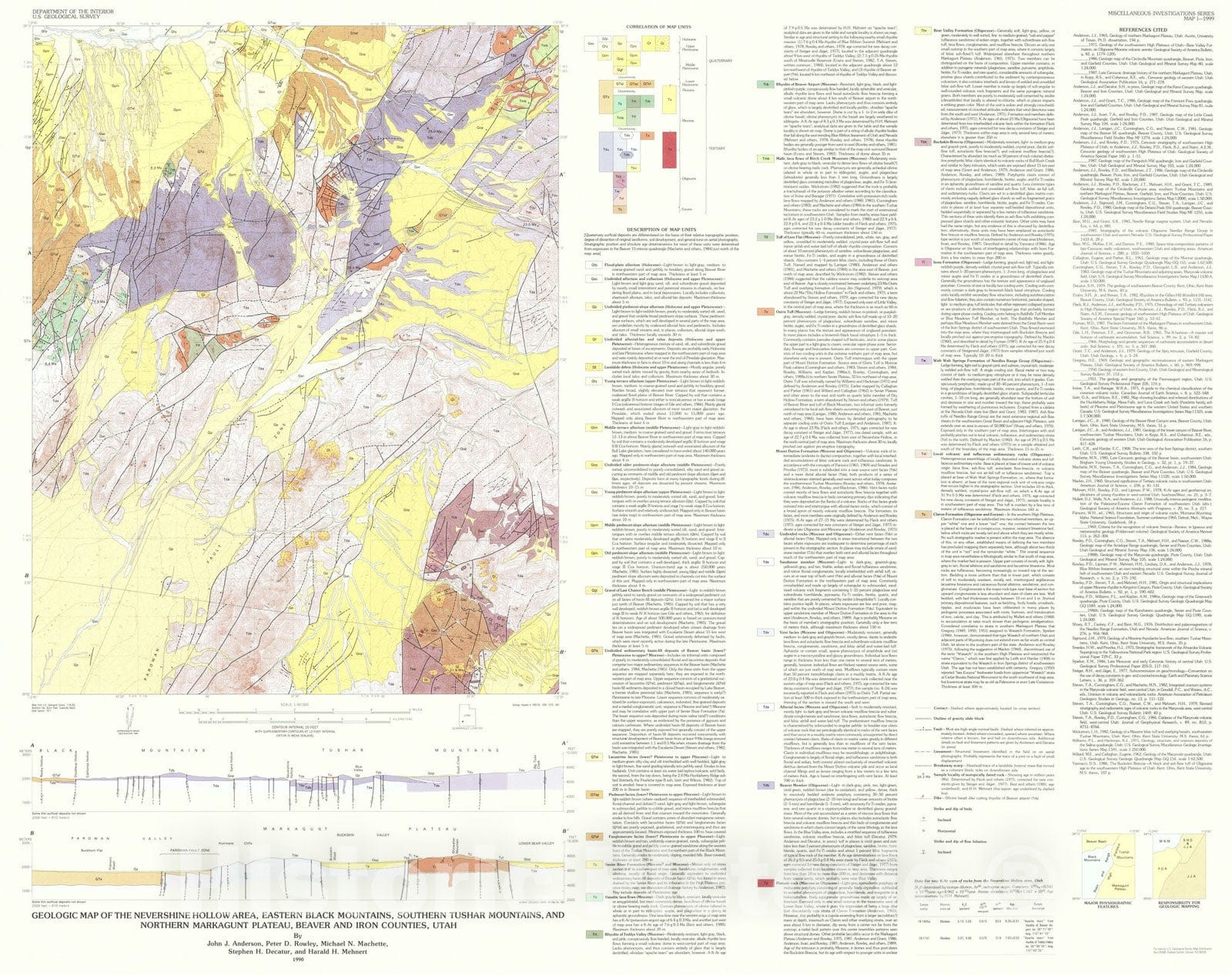 Markagunt Plateau Utah Bedrock Geologic Map 1990 | Historic Pictoric