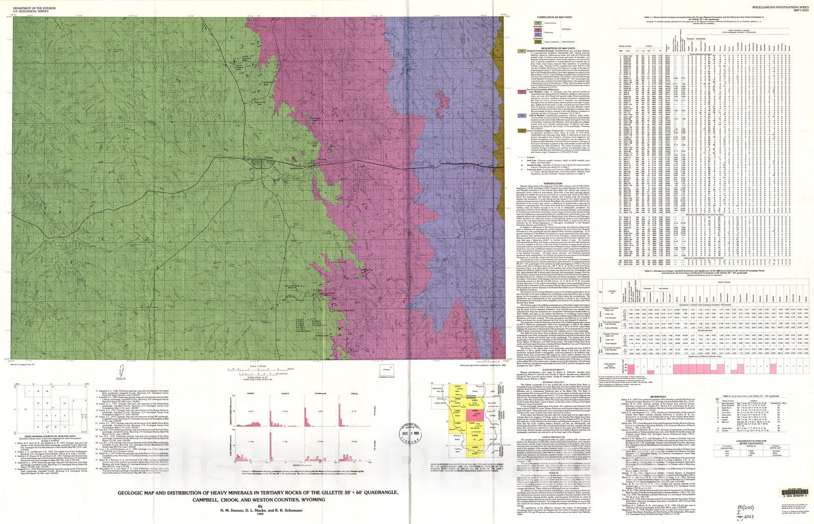Map : Geologic map and distribution of heavy minerals in Tertiary rock ...
