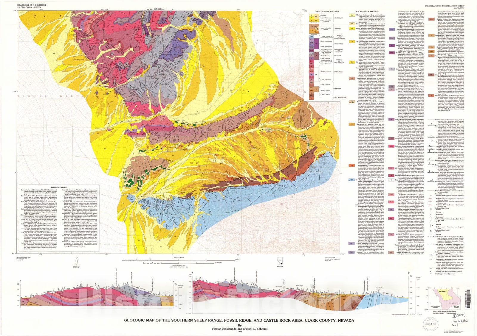 Map : Geologic map of the southern Sheep Range, Fossil Ridge and Castl ...