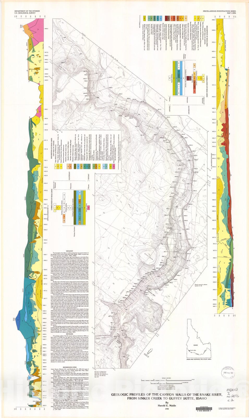 Map : Geologic profiles of the canyon walls of the Snake River, from S ...