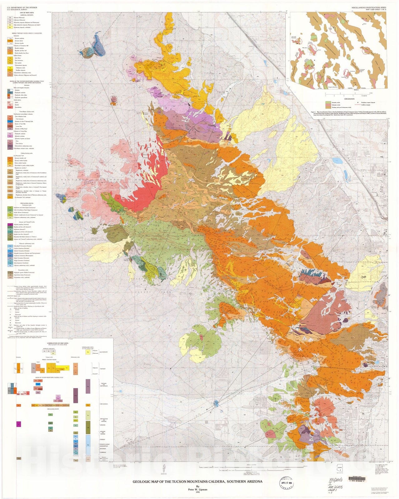 Map : Geologic map of the Tucson Mountains caldera, southern Arizona ...
