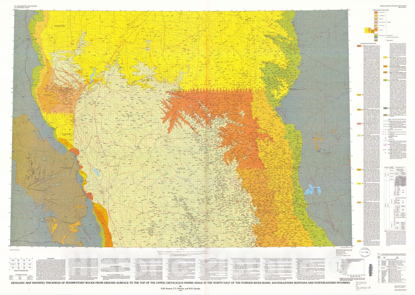 Map : Geologic map showing thickness of sedimentary rocks from ground ...