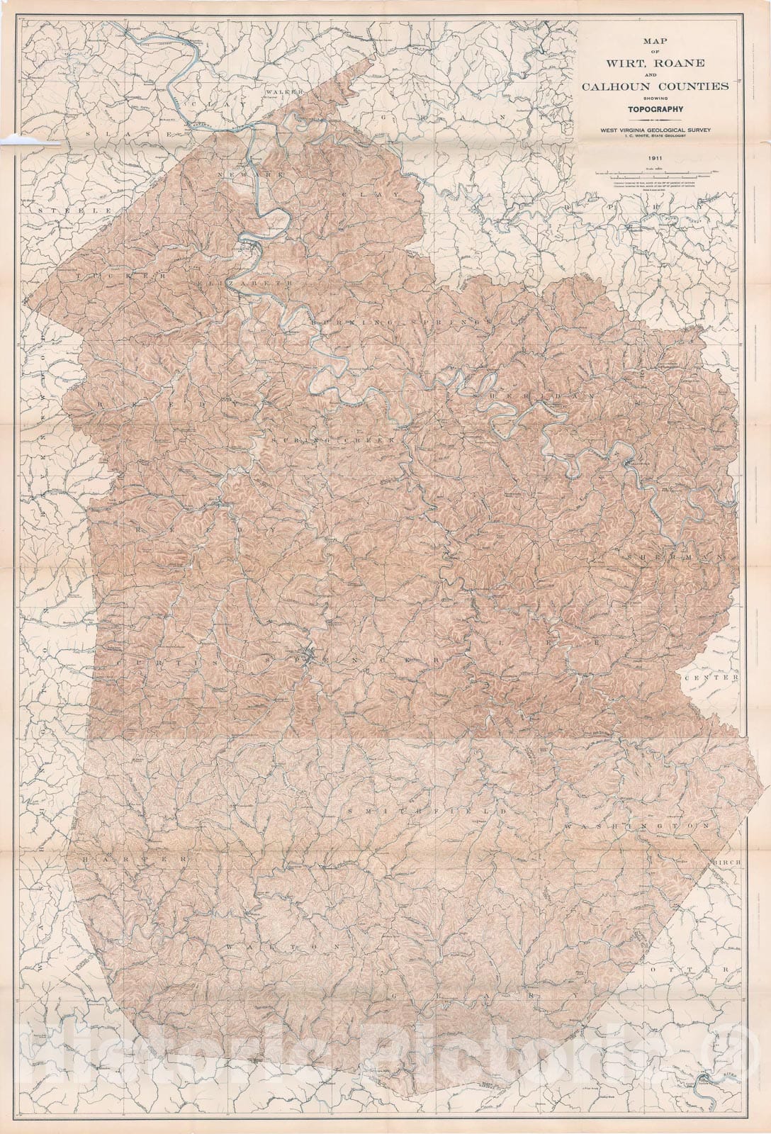 Map : Wirt, Roane, and Calhoun Counties, 1911 Cartography Wall Art ...