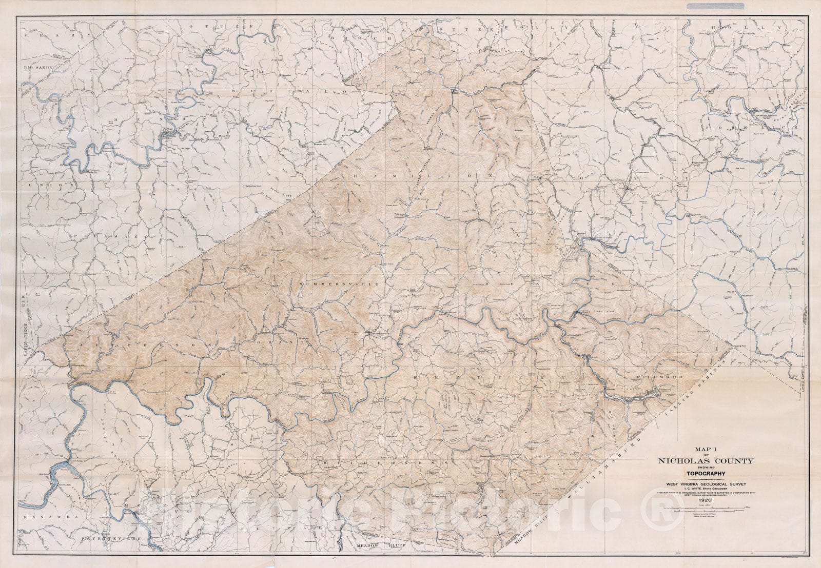 Map : Nicholas County, 1921 Cartography Wall Art : - Historic Pictoric
